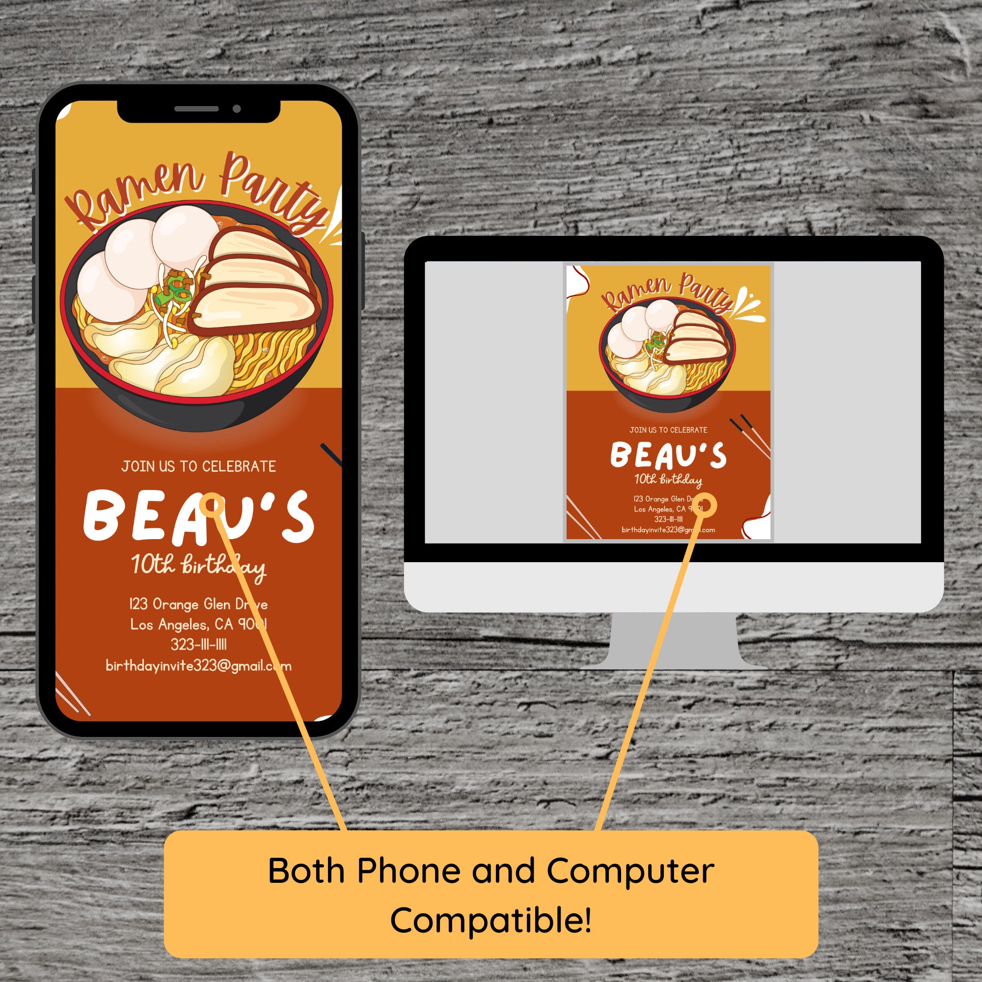 Ramen Birthday Party Invitation, Noodle Soup Japan Ingredients Dinner ...