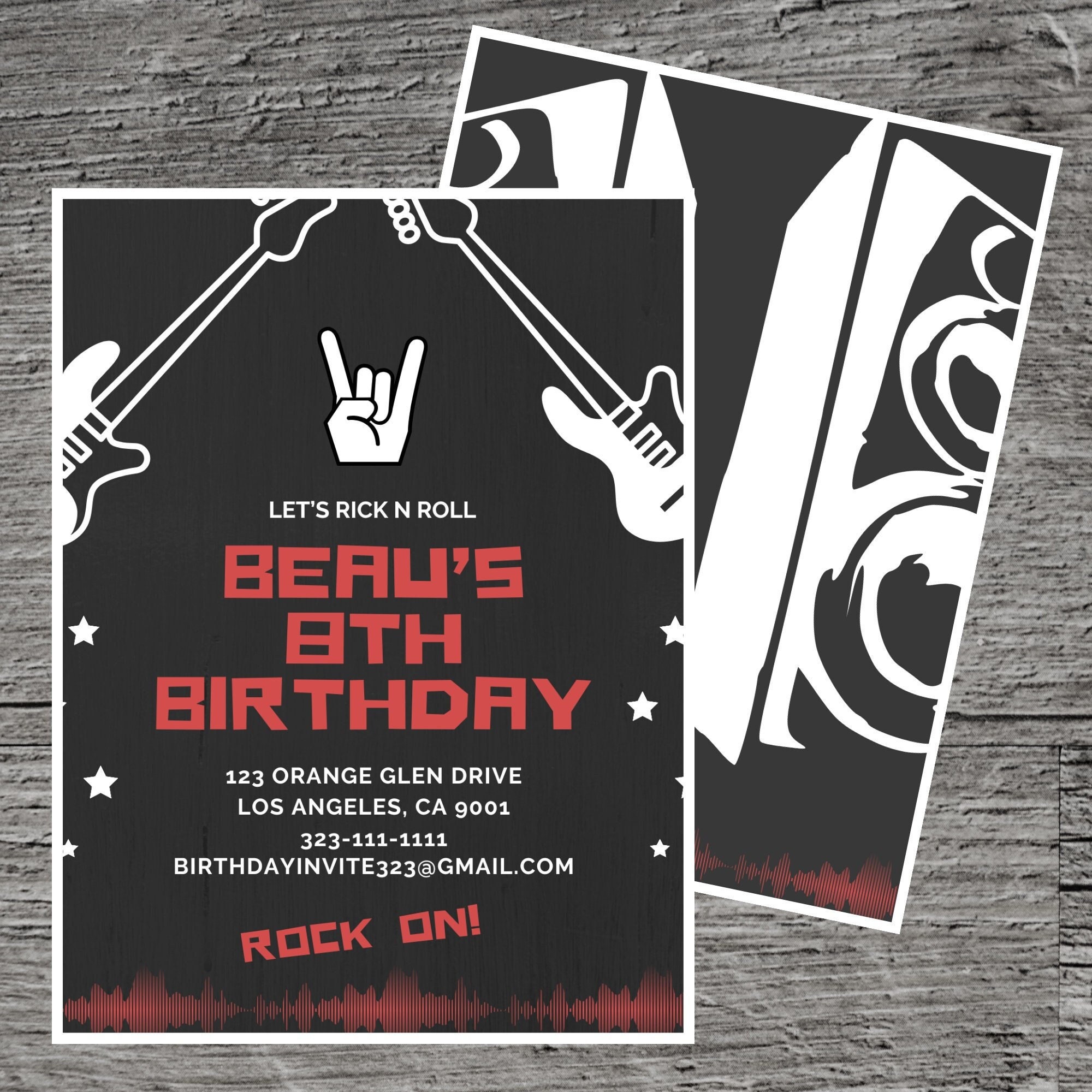 Rock N Roll Theme Party Invitation, Guitar Drum Bass Amplifier Vocals ...