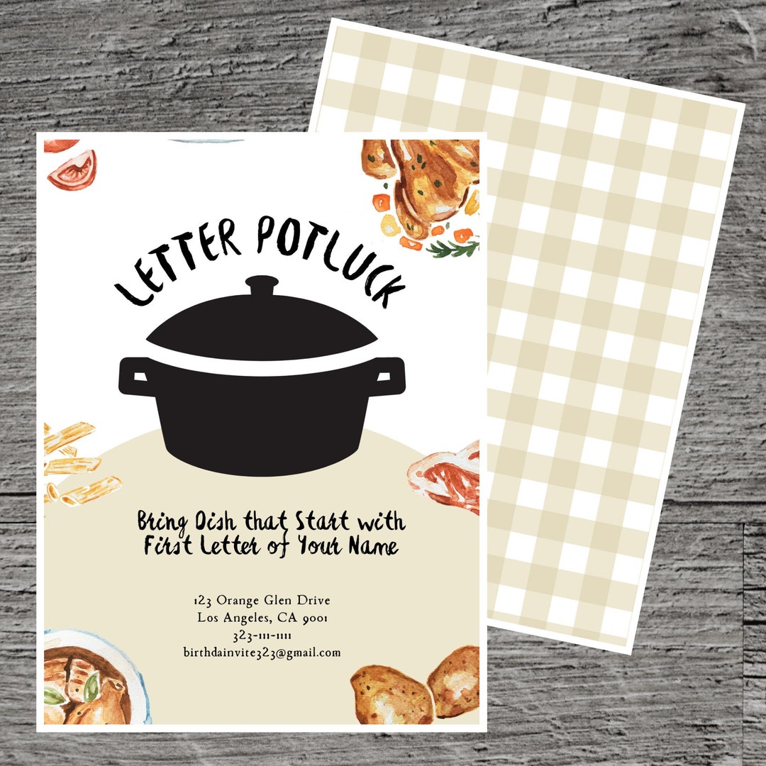 Letter Potluck Theme Birthday Invitation, Dress up in Color, Game Food ...