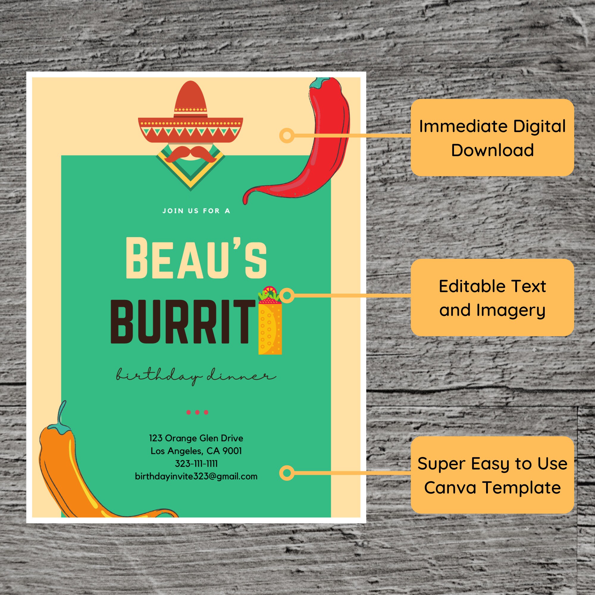 Burrito Dinner Birthday Party Invitation, Build Your Own Theme Mexican ...