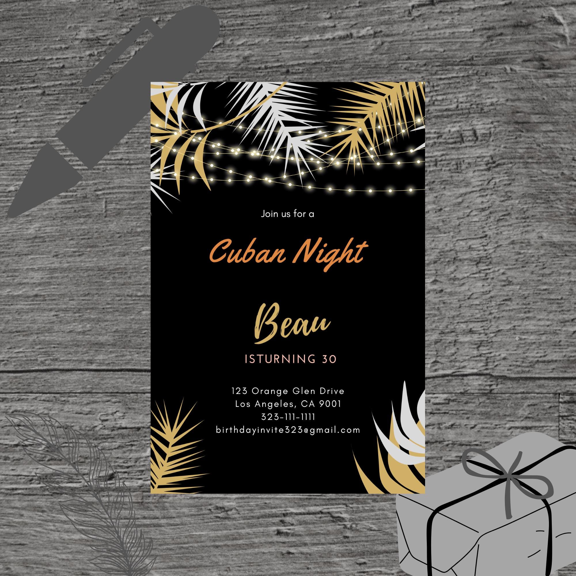 Cuban Night for Beau Theme Birthday Party Invitation Template, Havana ...
