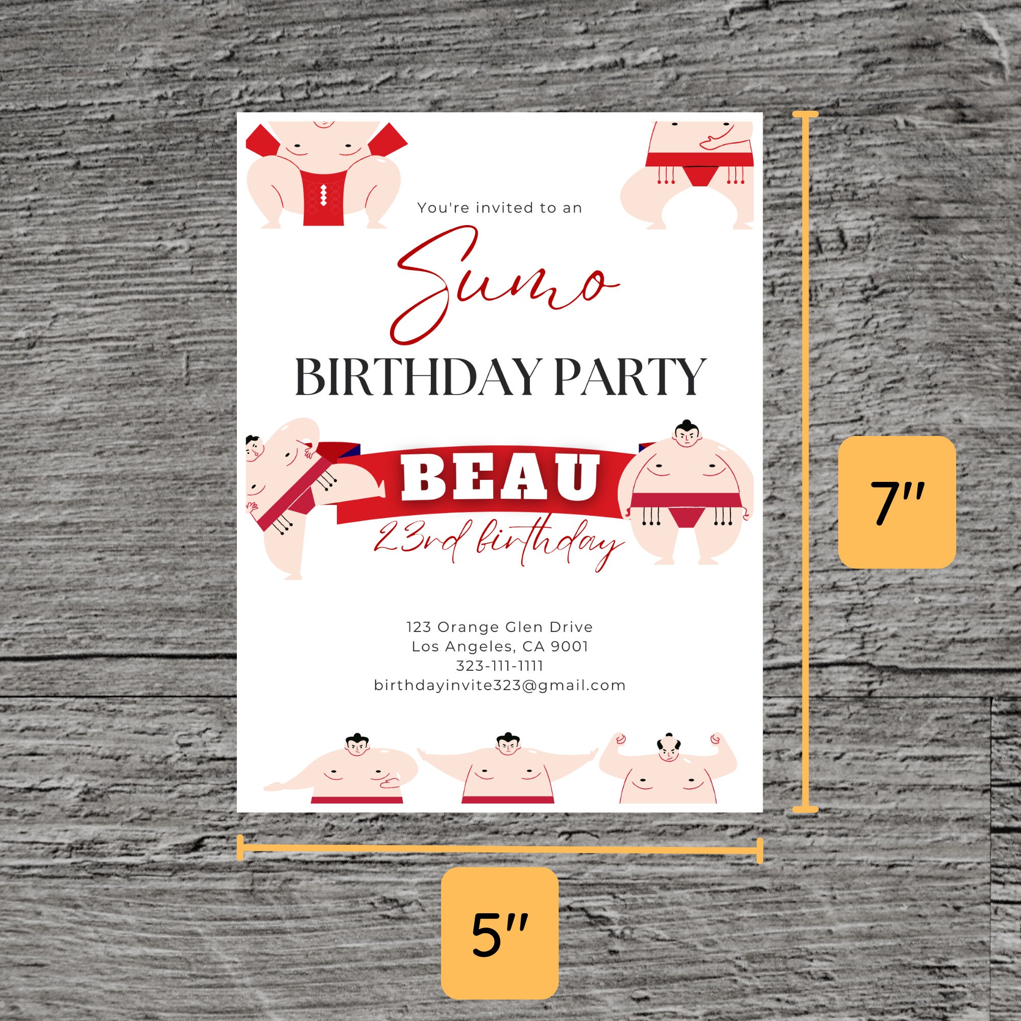 Sumo Theme Birthday Party Invitation, Martial Art Sport Wrestler ...