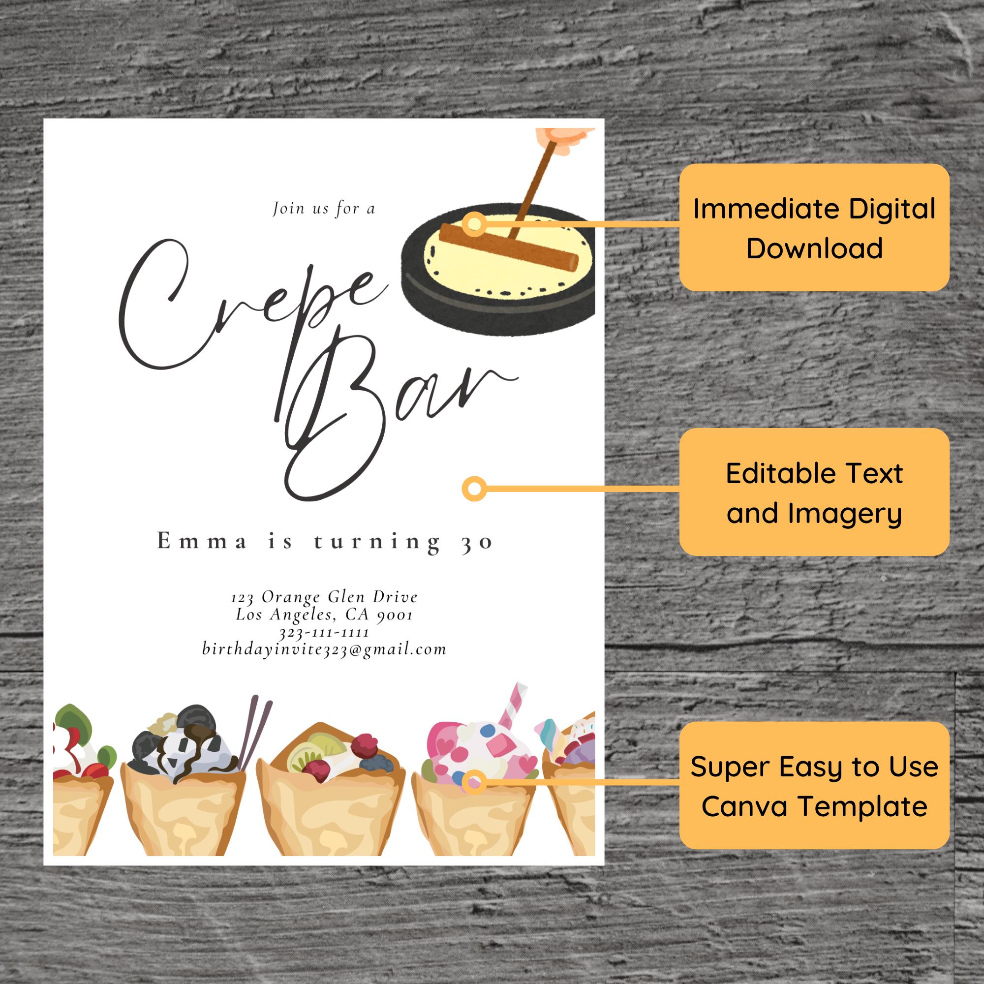 Crepe Bar for Emma Theme Birthday Party Invitation Template, Whipped ...