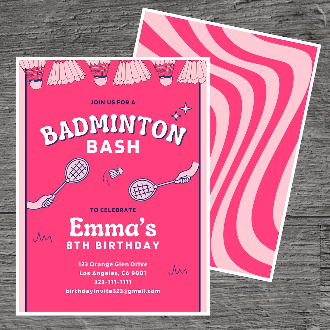 Badminton for Emma Theme Birthday Party Invitation Template, Court Game ...