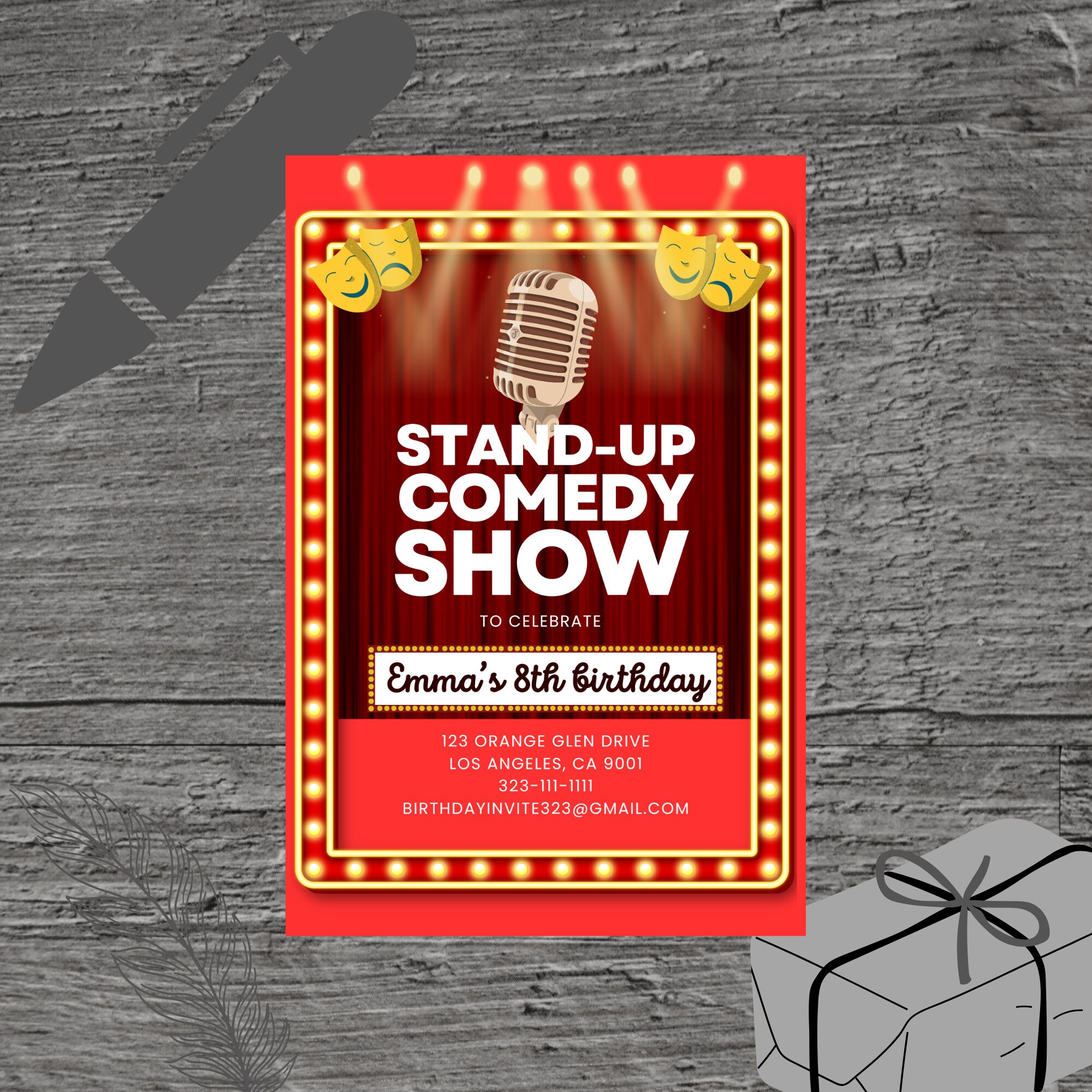 Stand up Comedy Show for Emma Theme Birthday Party Invitation Template ...