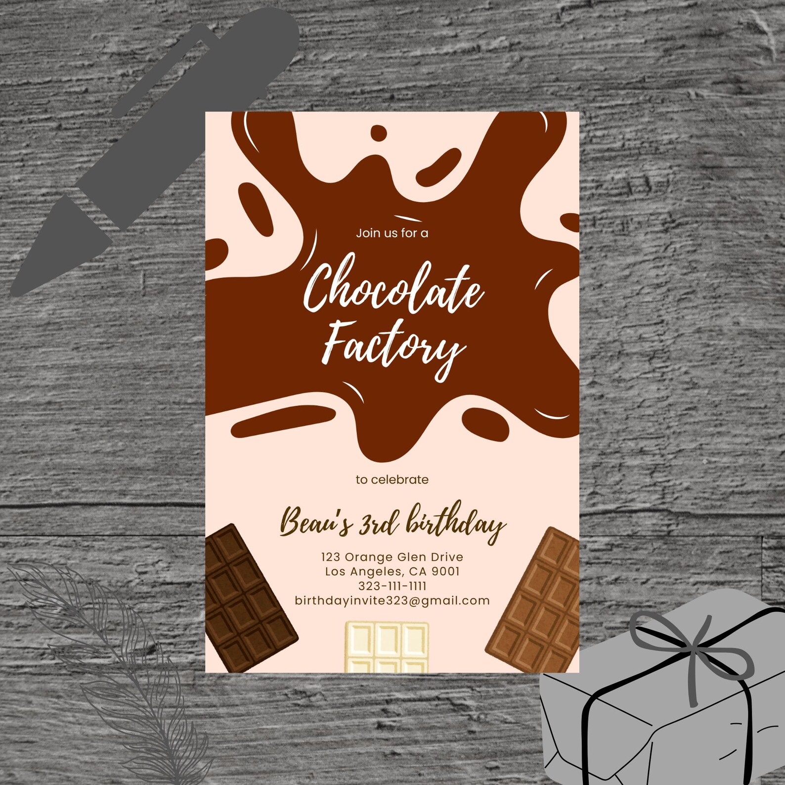 Chocolate Factory for Beau Theme Birthday Party Invitation Template ...