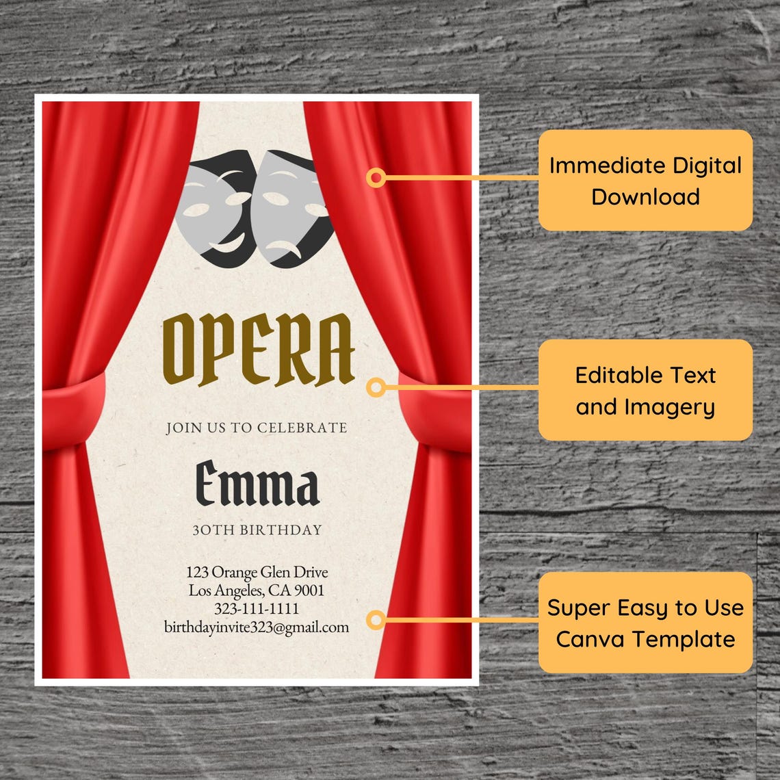 Opera for Emma Theme Birthday Party Invitation Template, Melody, Piece ...