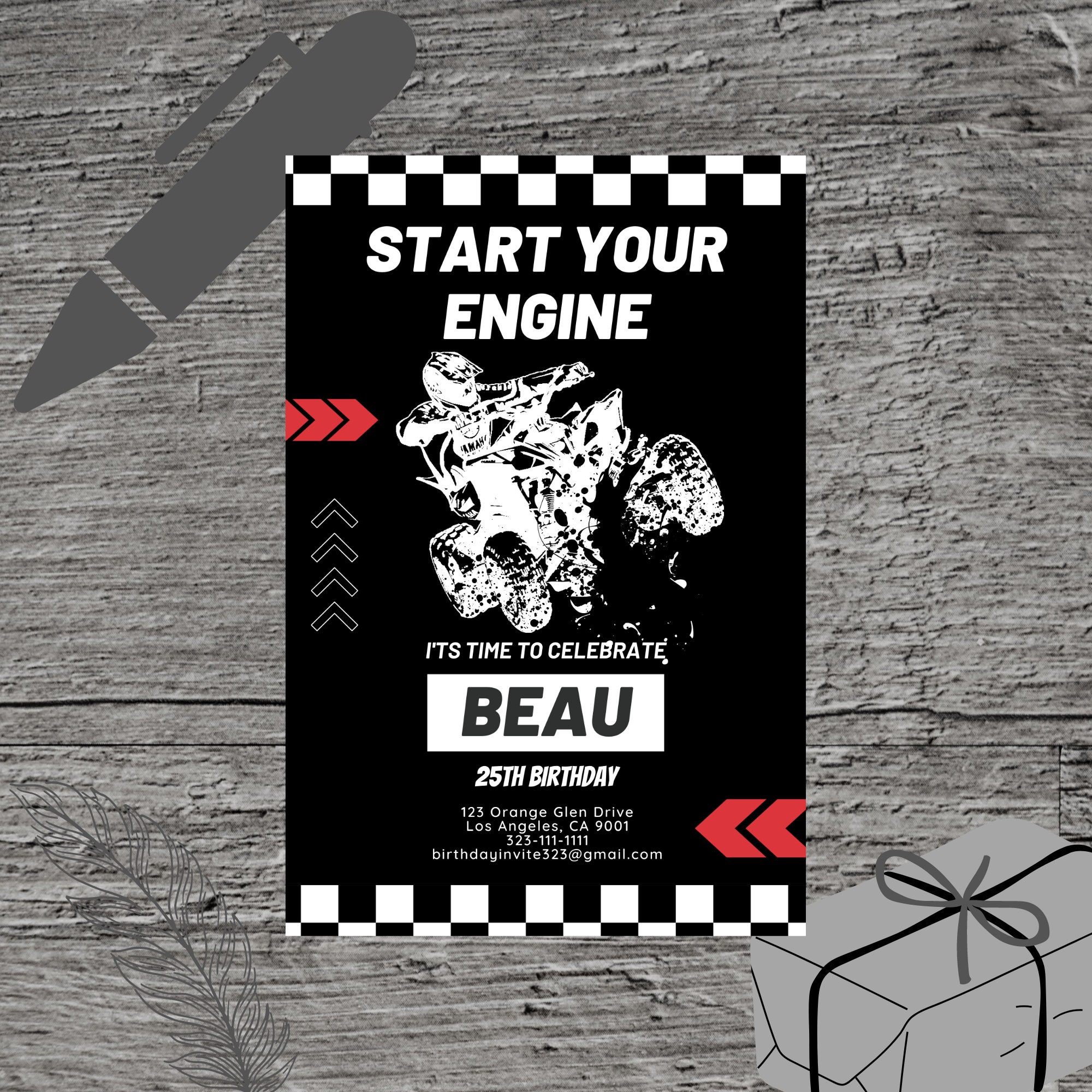 ATV Quad Theme Birthday Party Invitation, Racing Dune Buggy Dirt Bike ...