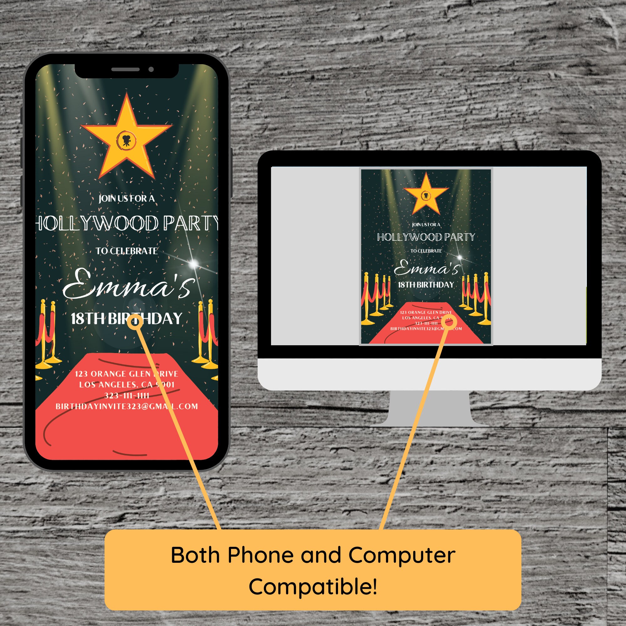 Hollywood Theme Birthday Party Invitation, Superstar Star Celebrity ...