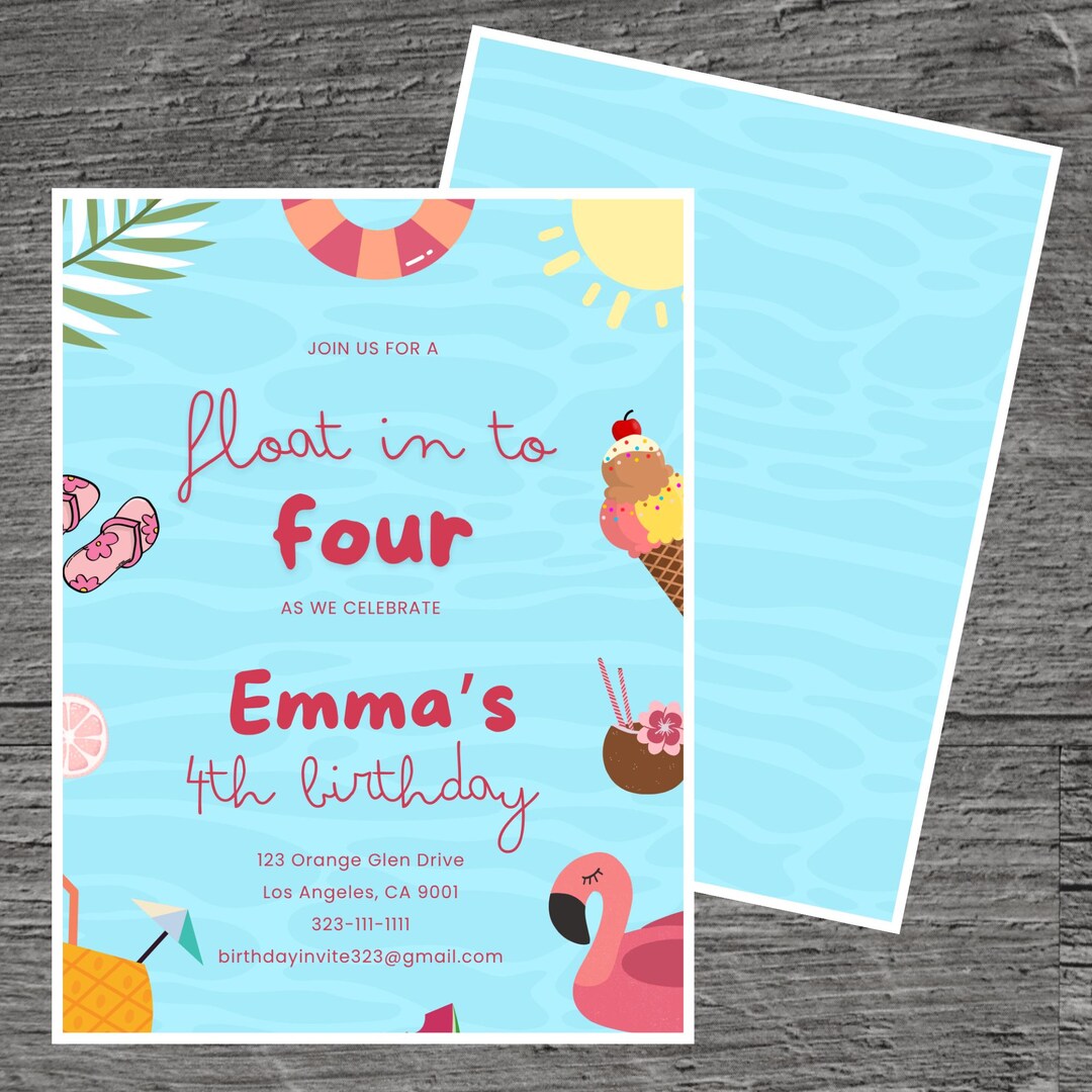 Pool Floatie Party for Emma Theme Birthday Party Invitation Template ...
