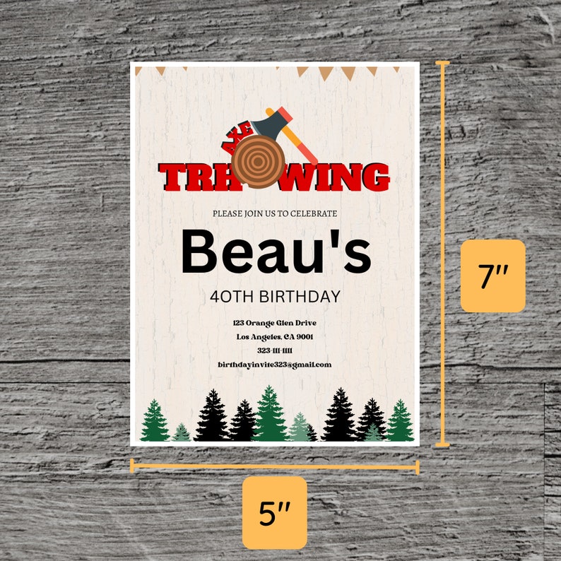 Axe Throwing Theme Birthday Party Invitation, Target Aisle Bullseye Aim ...