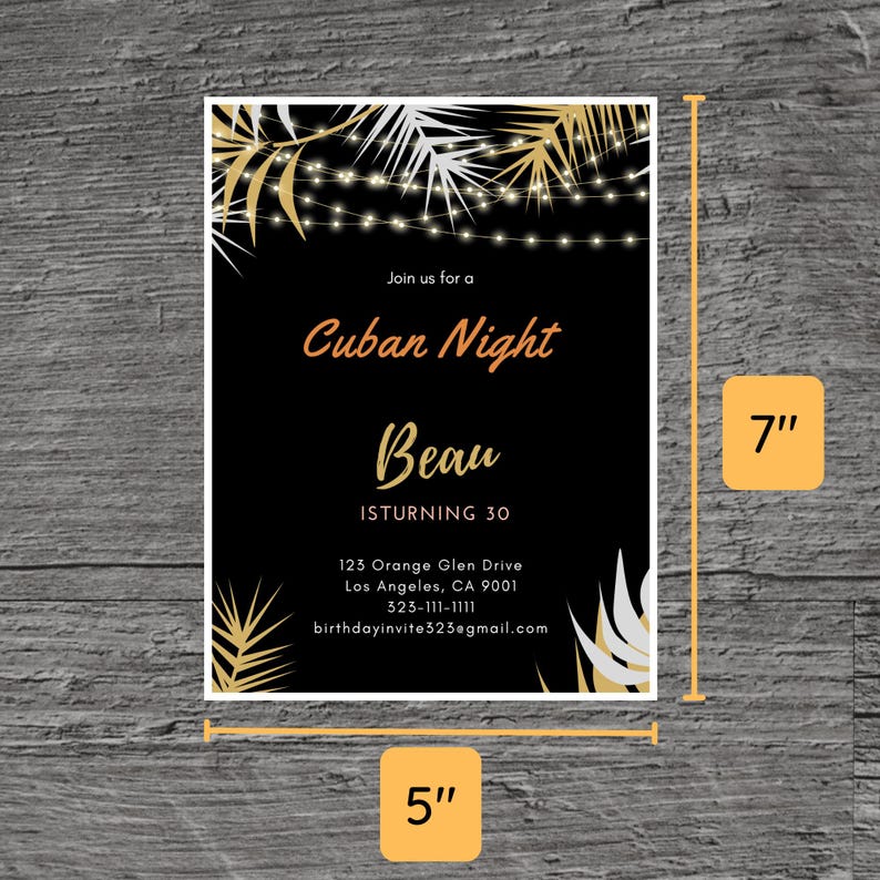 Cuban Night for Beau Theme Birthday Party Invitation Template, Havana ...