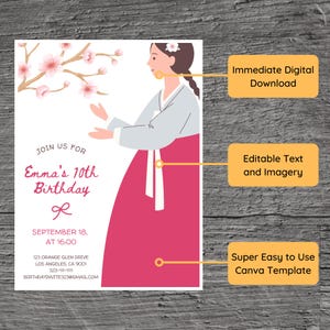 Hanbok (korean) for Emma Theme Birthday Party Invitation, Jokki ...
