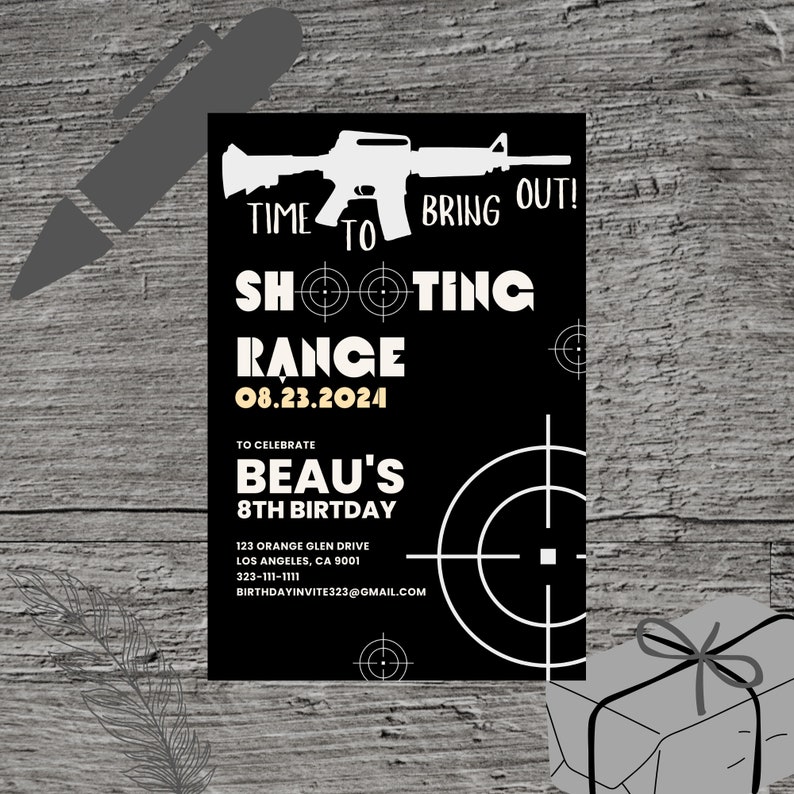 Shooting Range Theme Birthday Party Invitation Template, Archery Rifle ...