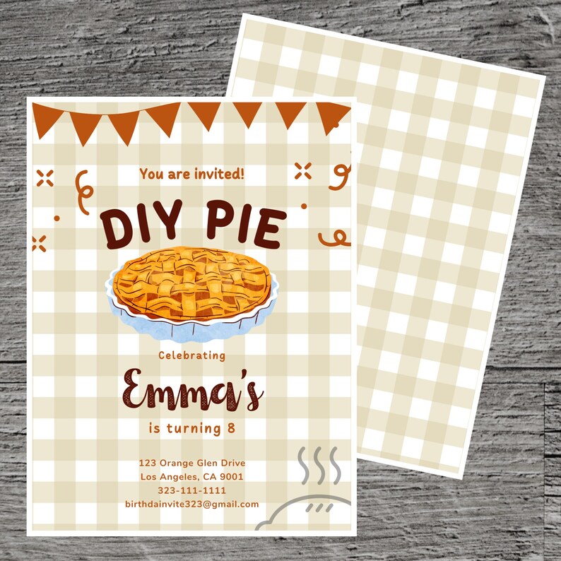 DIY Pie Theme Birthday Party Invitation Template, Pastry Cake Custard ...