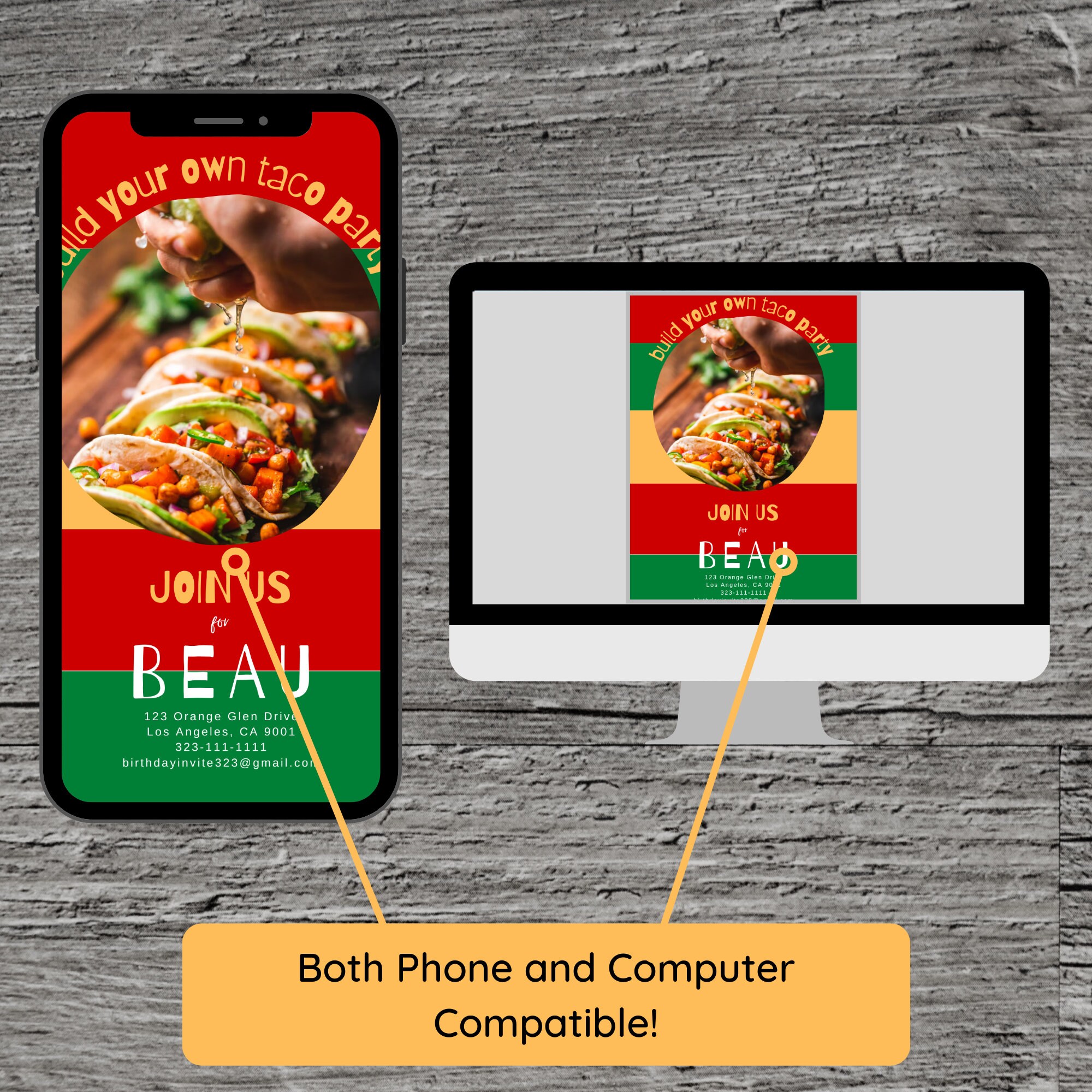 Build Your Own Taco Bar Food Theme Birthday Party Invitation Template ...