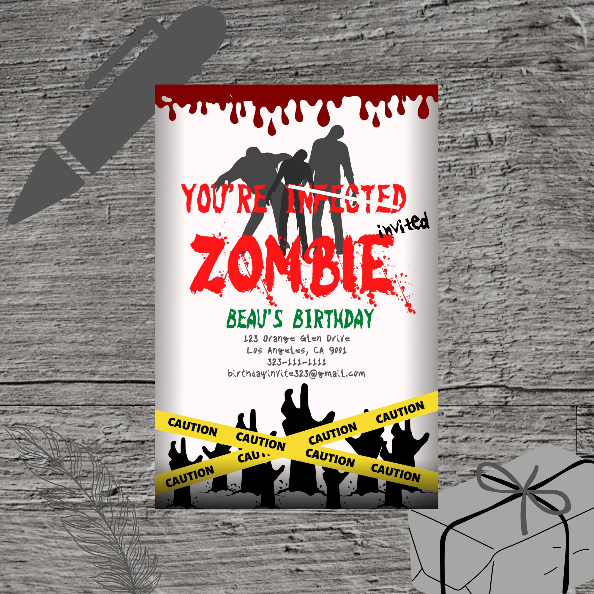 Zombie Infection Birthday Party Invitation, Warning Apocalypse World ...