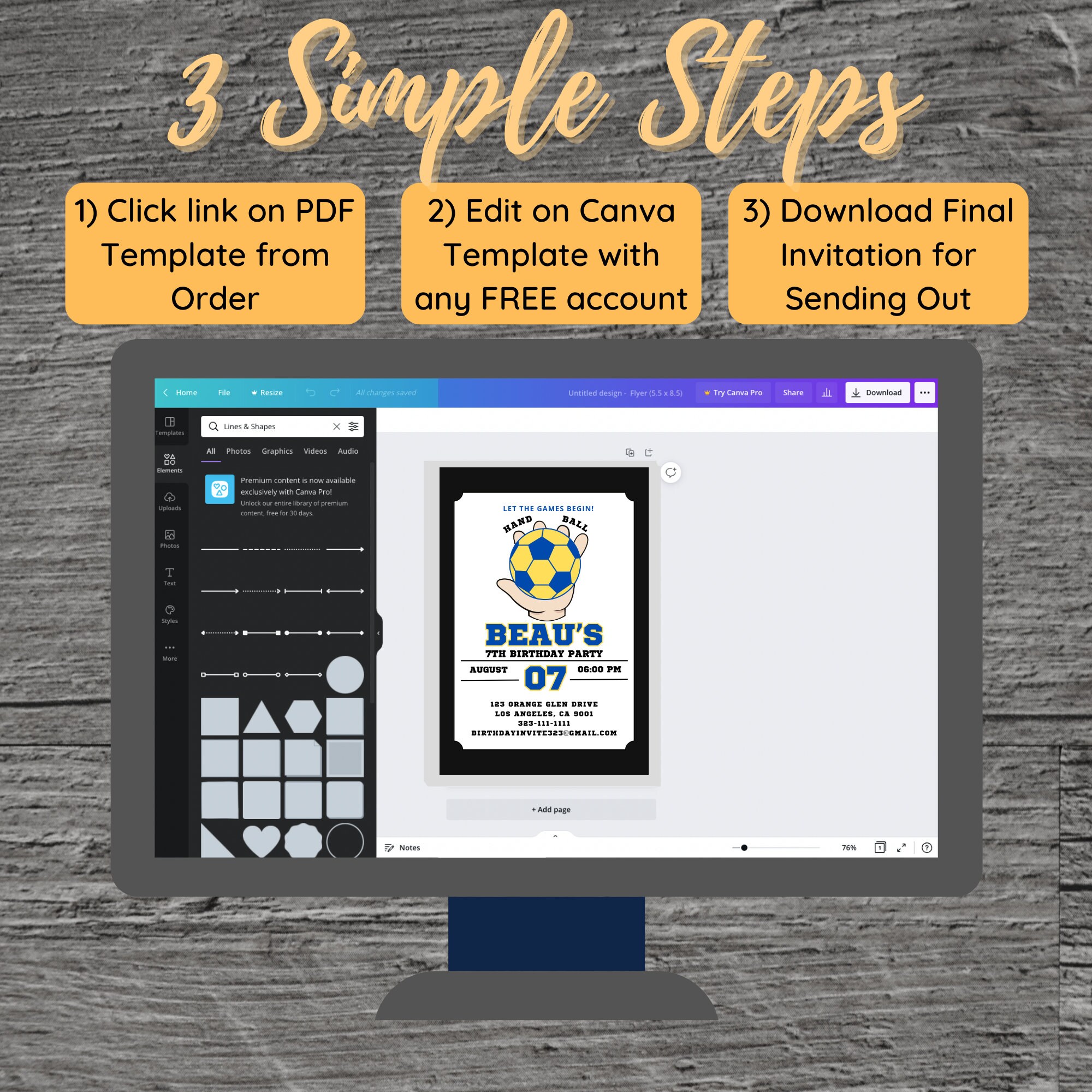 Handball for Beau Theme Birthday Party Invitation Template, Goal Throw ...