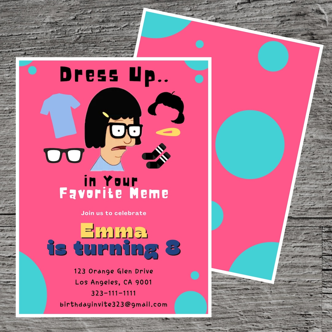 Meme Theme Birthday Party Invitation Dress Up As Favorite Meme Holiday Funny Costume Invite