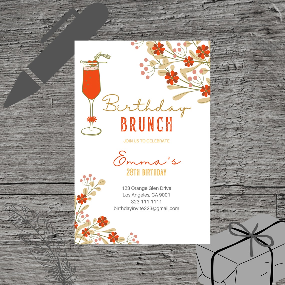 Mimosa Brunch Theme Birthday Party Invitation, Sip Drink Lunch Buffet ...