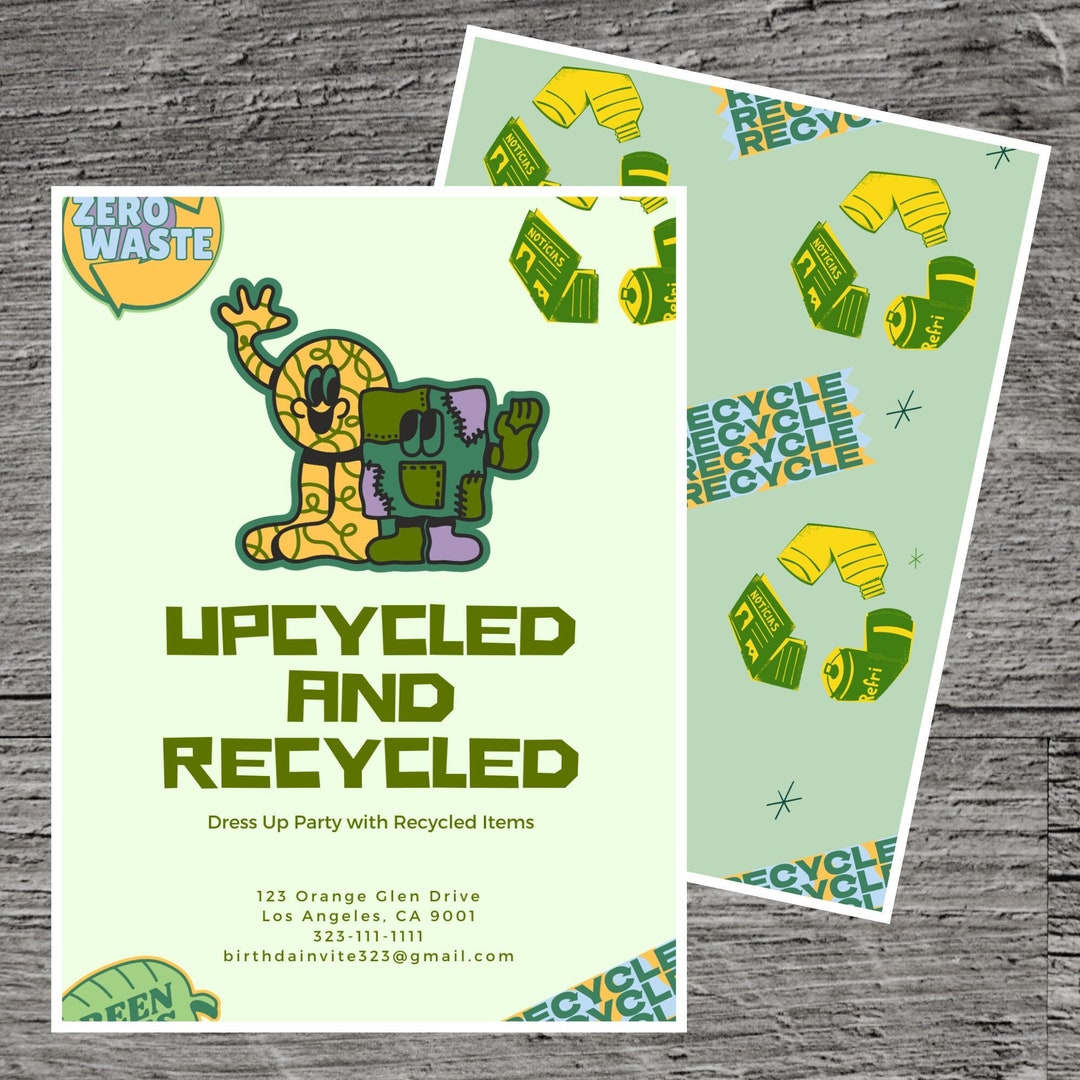 Upcycled and Recycled Theme Birthday Party Invitation, Handcrafted ...