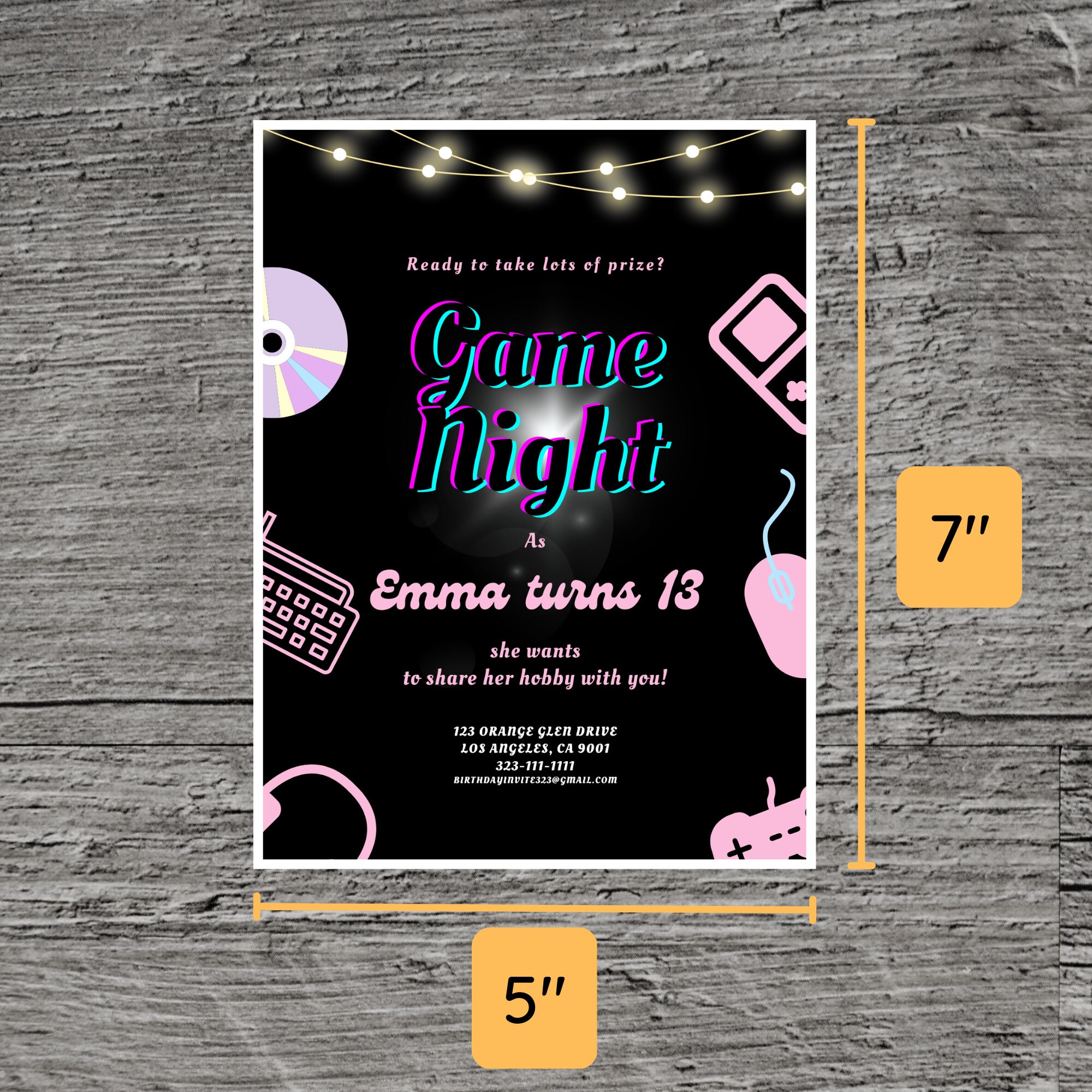 Game Night Theme Birthday Party Invitation, Retro Video Games Black ...