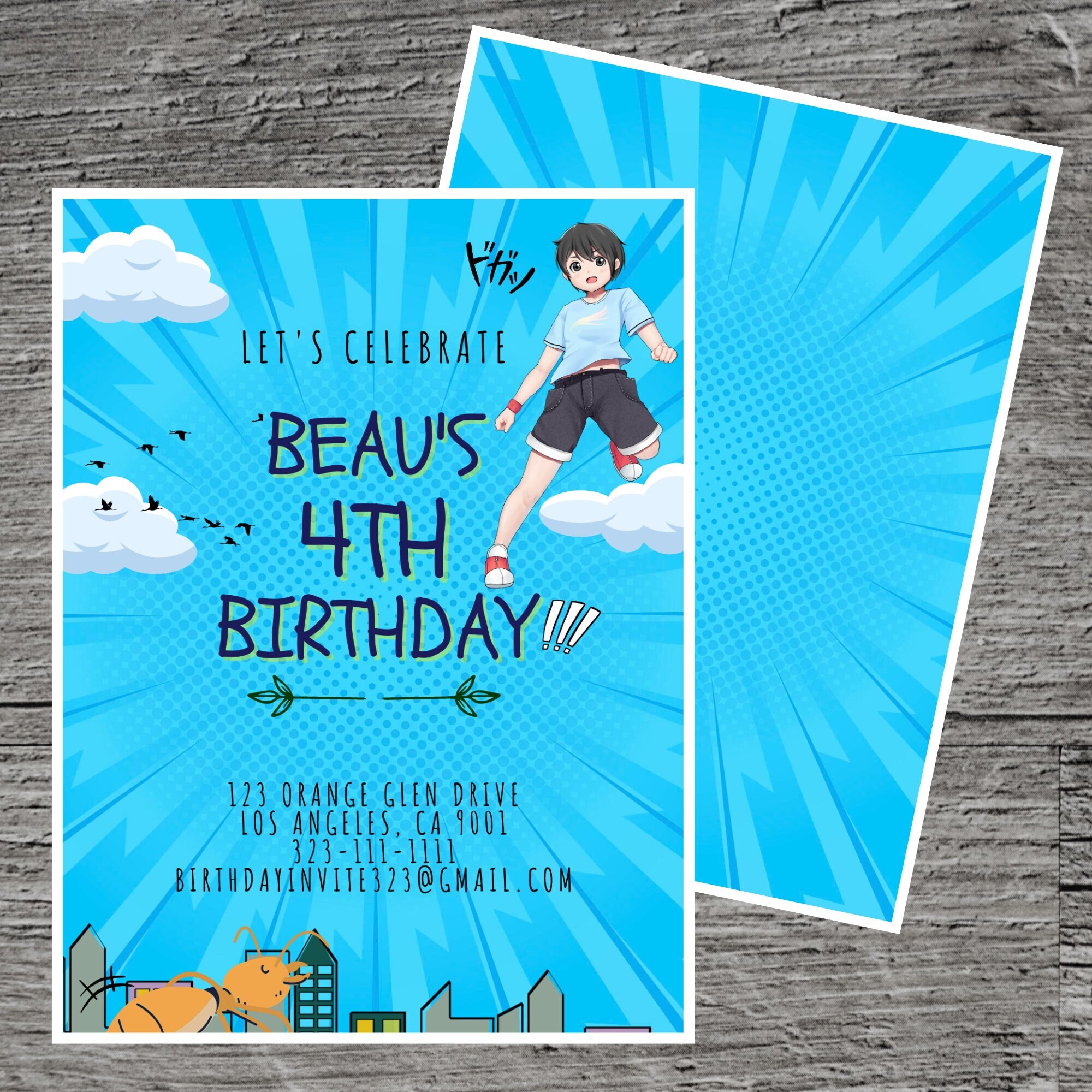 Anime Theme Birthday Party Invitation, Manga Cosplay Fanart Animation ...