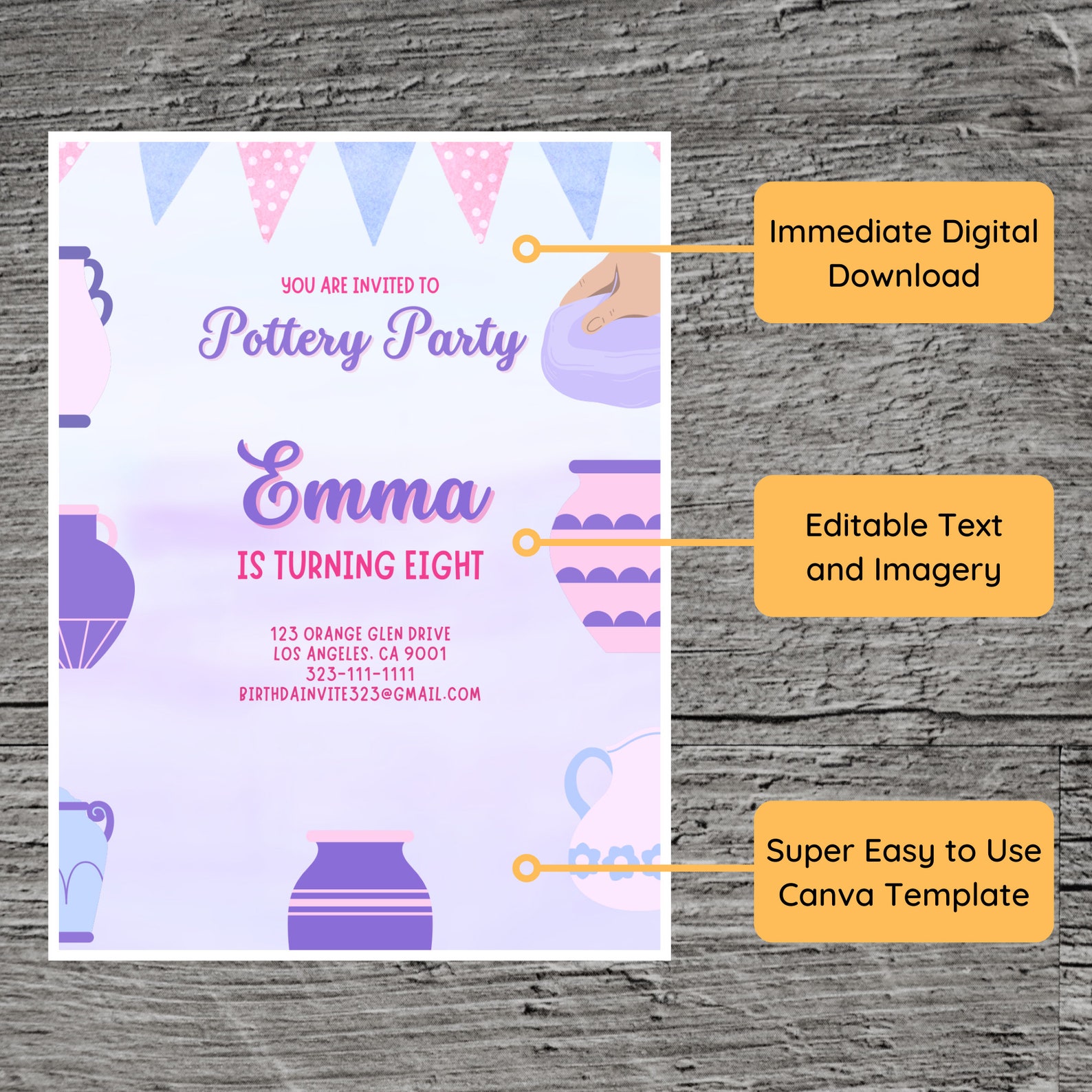 Pottery Theme Birthday Party Invitation, Ceramics Clay Art Kiln Vases ...