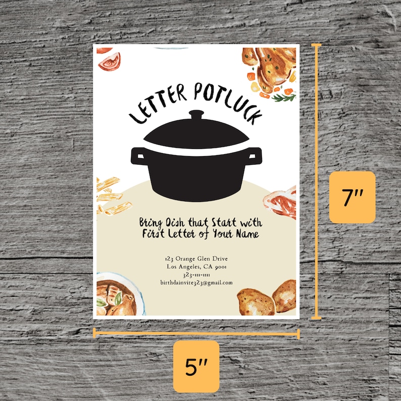 Letter Potluck Theme Birthday Invitation, Dress up in Color, Game Food ...
