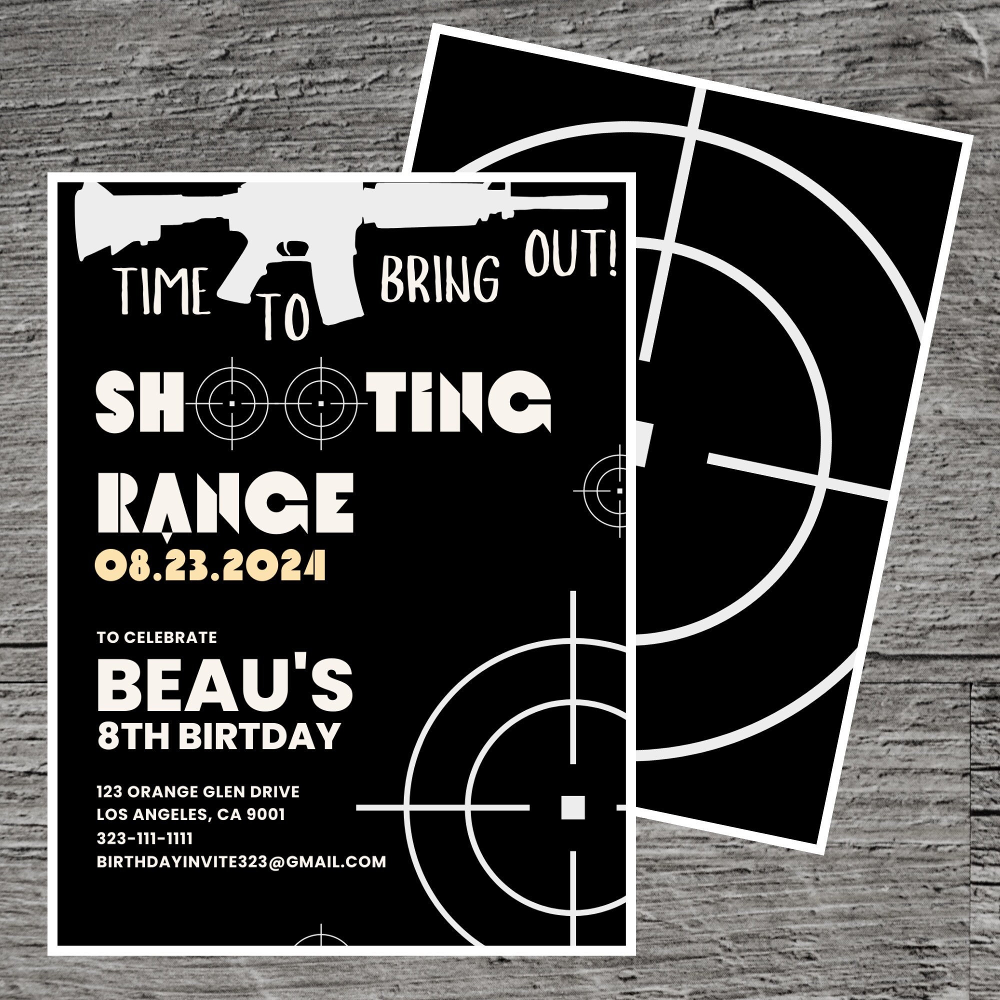 Shooting Range Theme Birthday Party Invitation Template, Archery Rifle ...