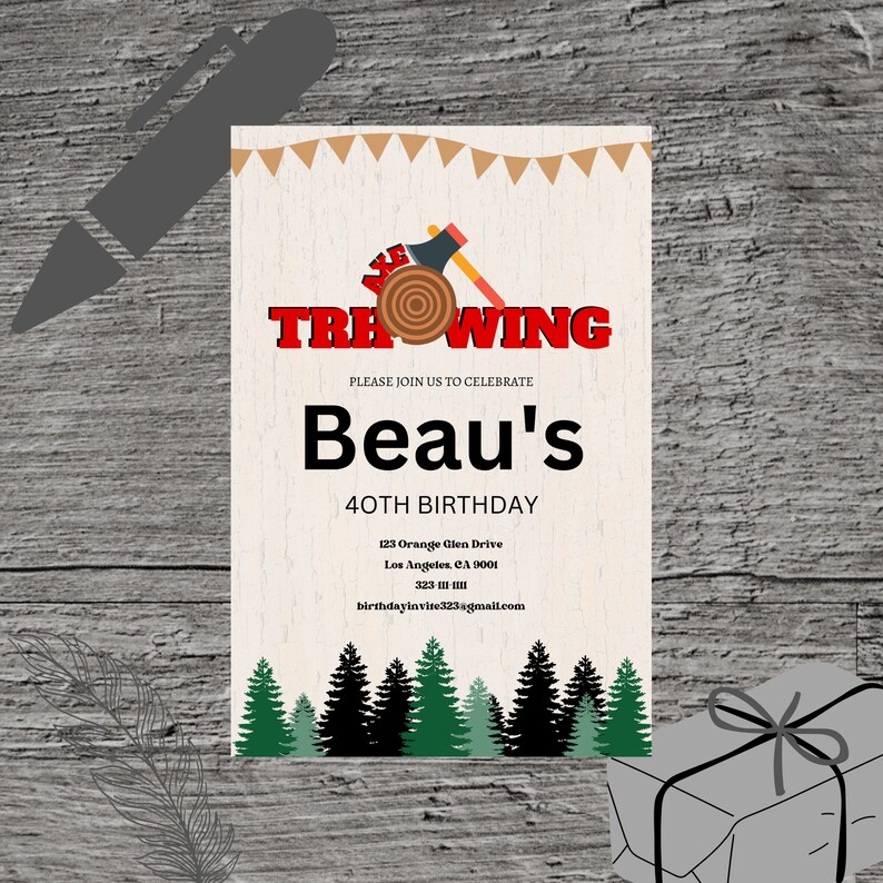 Axe Throwing Theme Birthday Party Invitation, Target Aisle Bullseye Aim ...