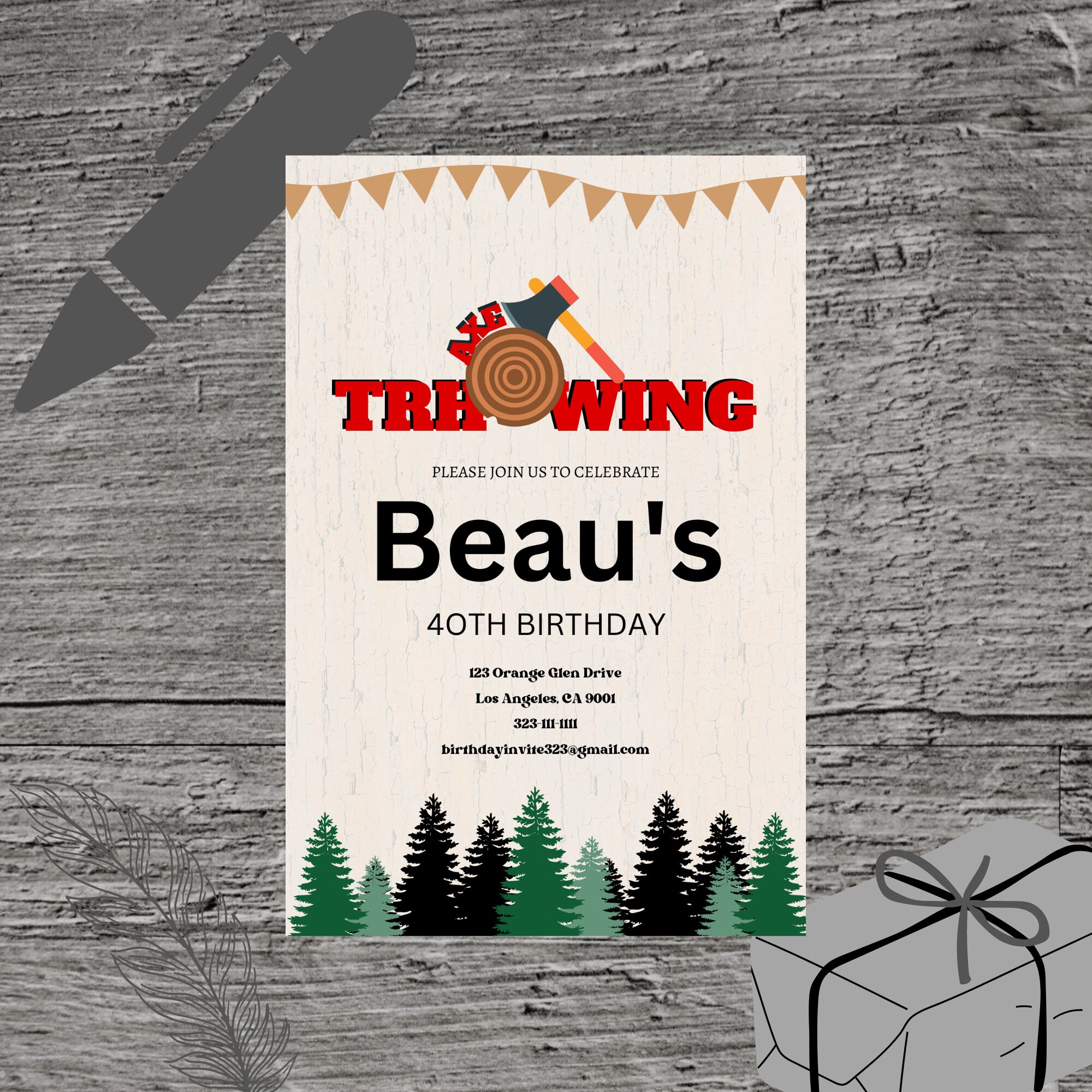 Axe Throwing Theme Birthday Party Invitation, Target Aisle Bullseye Aim ...