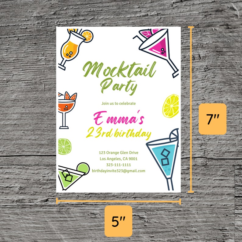 Mocktail Theme Birthday Party Invitation, Boozeless Coolers Freetails ...