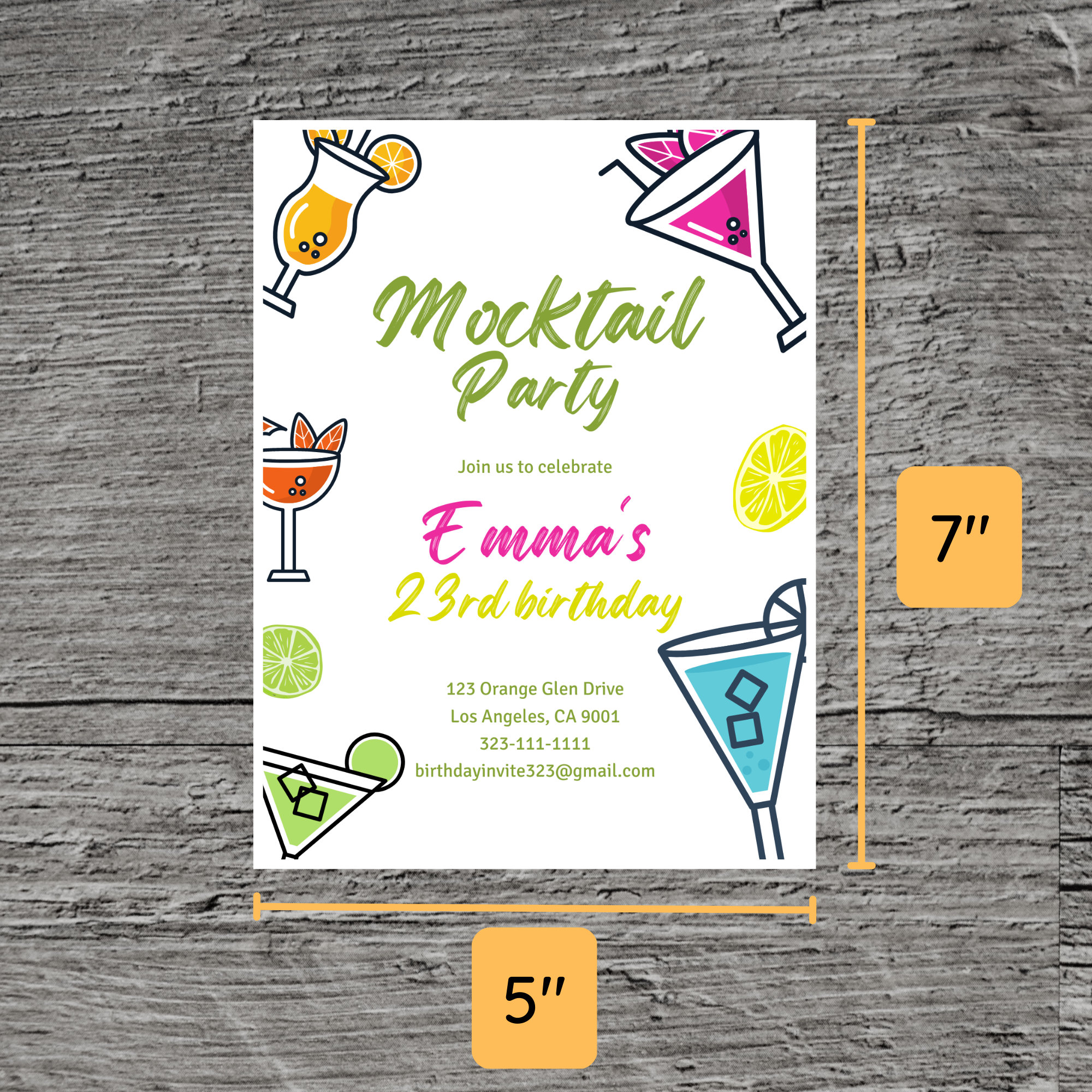 Mocktail Theme Birthday Party Invitation, Boozeless Coolers Freetails Juice Gentle, Invite ...