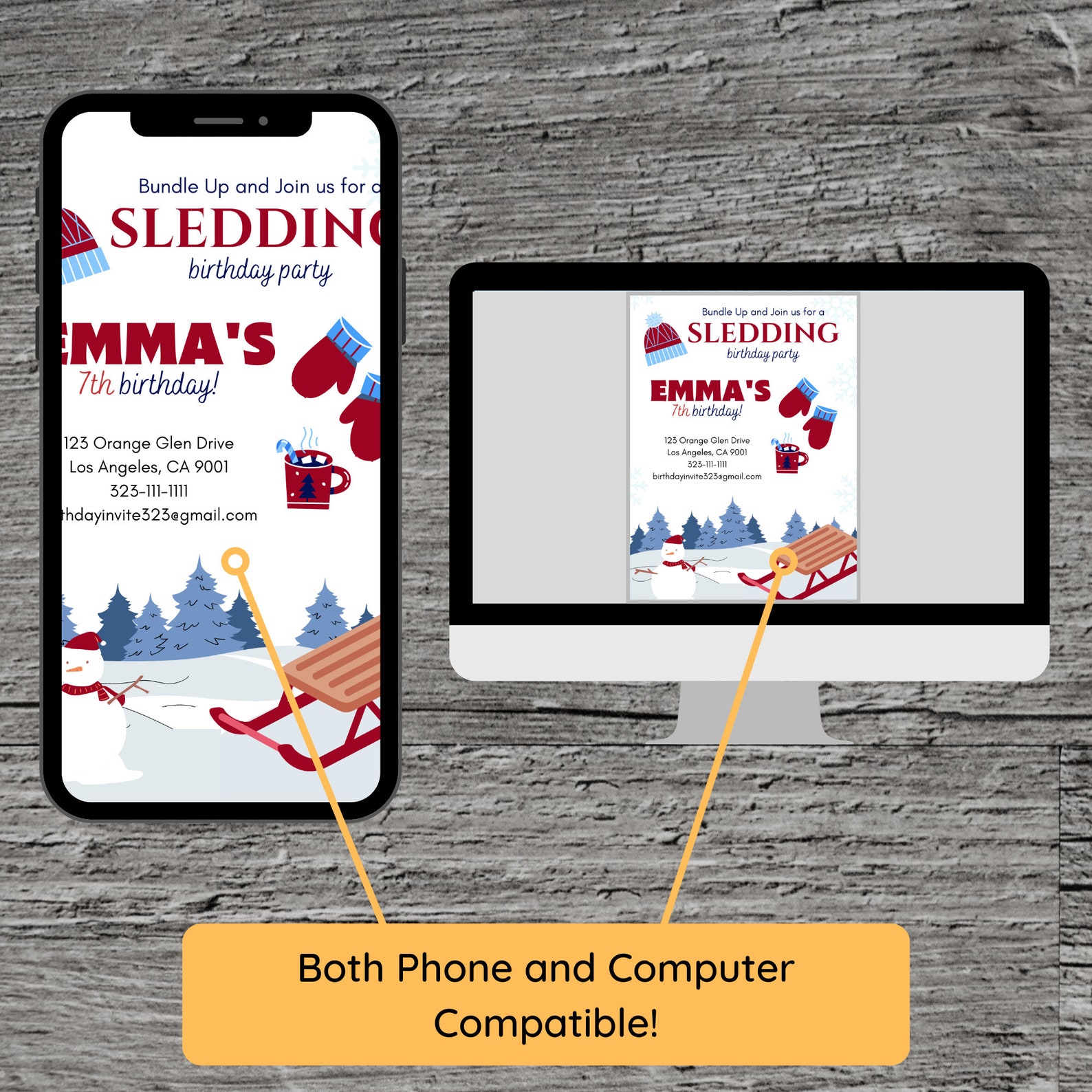 Sledding Theme Birthday Party Invitation, Slopes Shred Mountain Snow ...