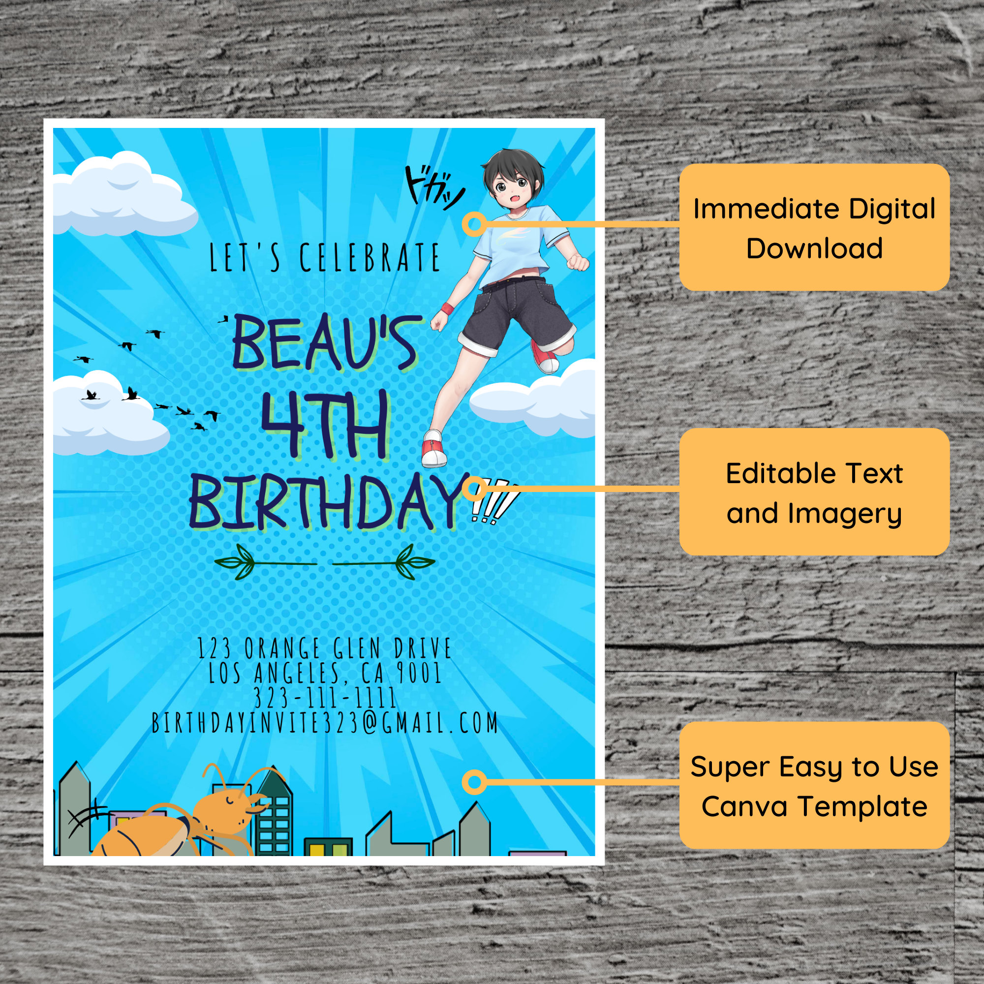 Anime Theme Birthday Party Invitation Manga Cosplay Fanart - Etsy