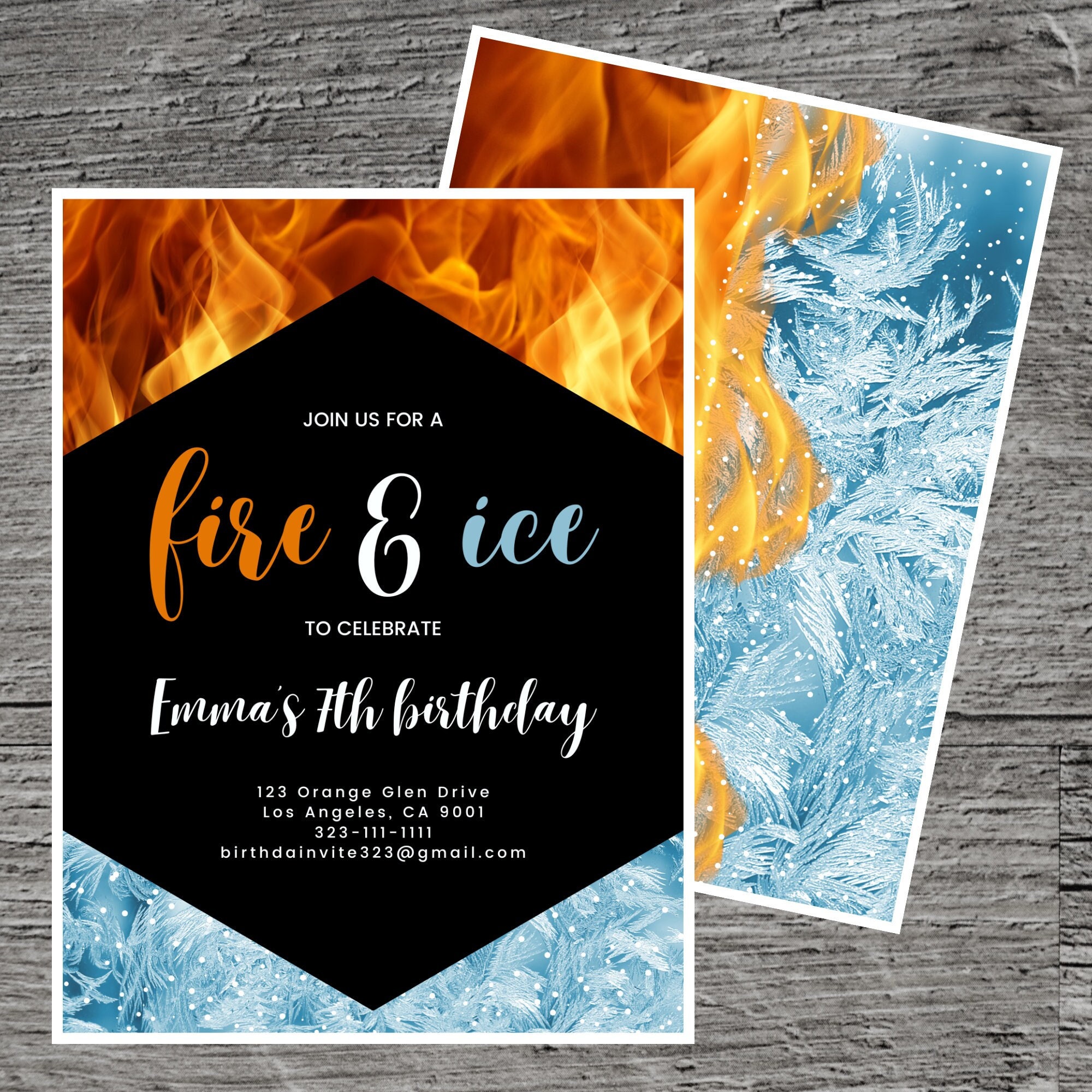 Fire and Ice Theme Birthday Party Invitation Template, Hot Cold Flame ...