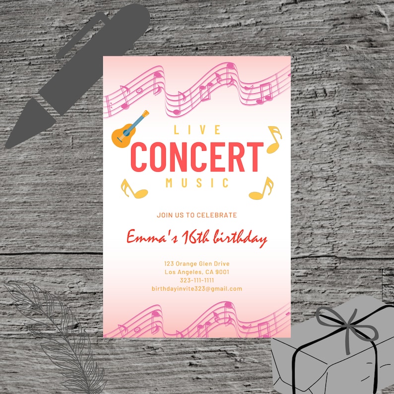 Live Concert Music Theme Birthday Party Invitation Template, Festival ...