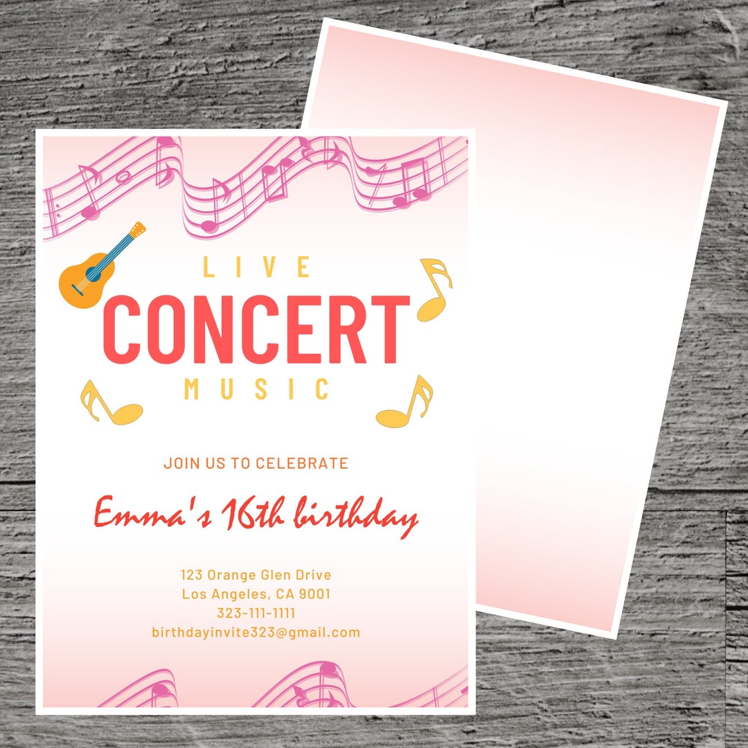 Live Concert Music Theme Birthday Party Invitation Template, Festival ...