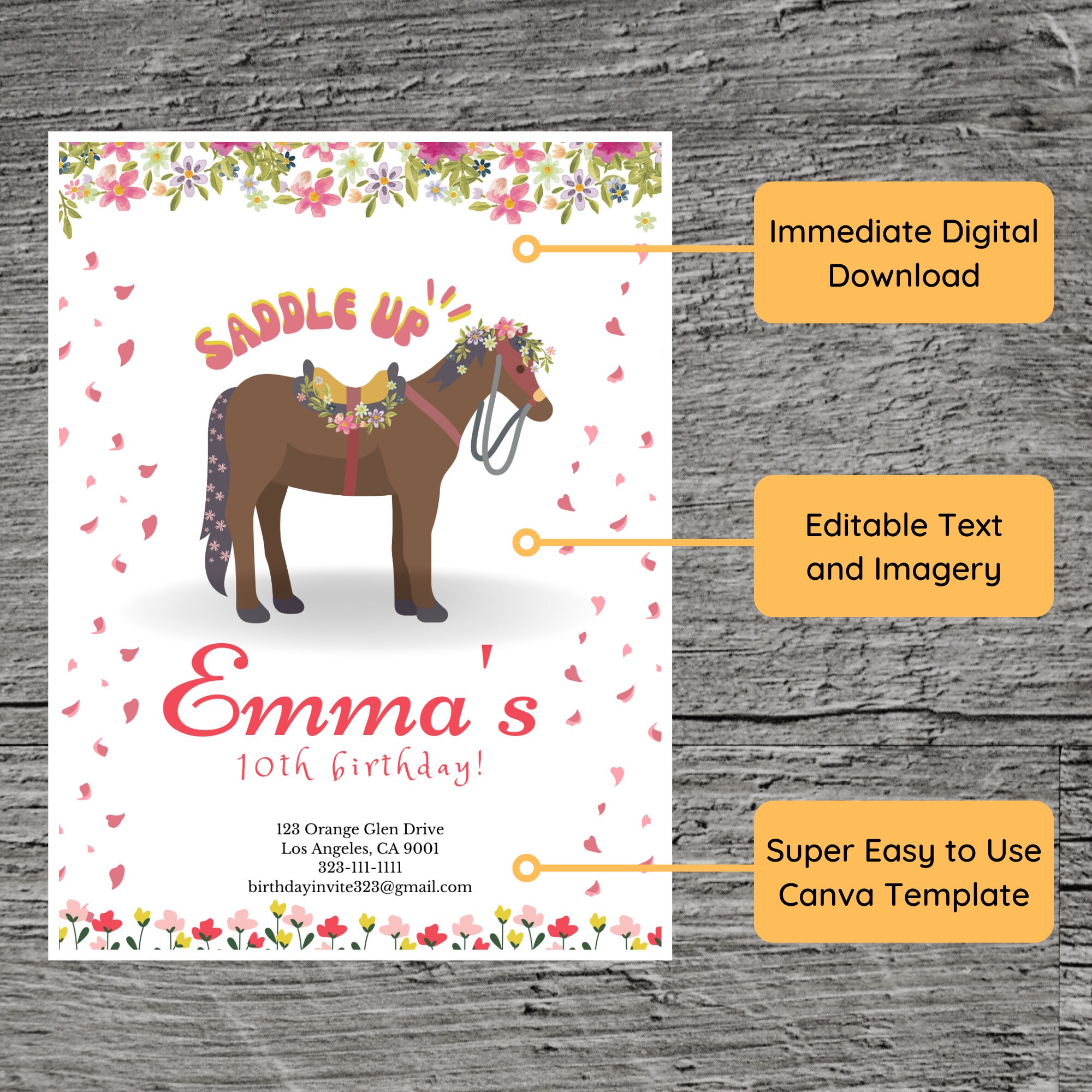 Horse Riding Birthday Party Invitation, Saddle up Pony Horseback Girls ...
