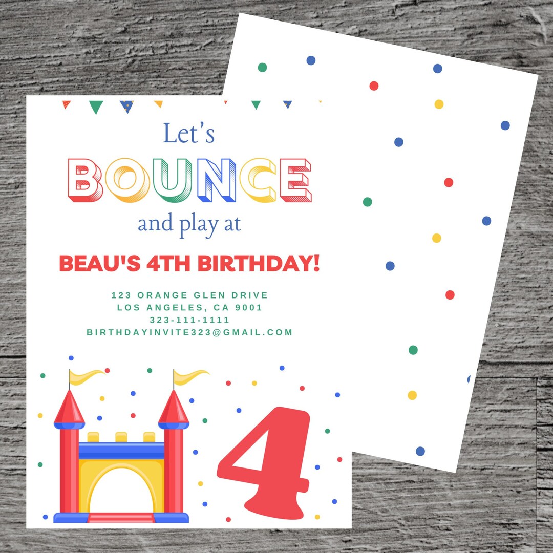 Bouncy House Theme Birthday Party Invitation, Bounce Inflatable Jump ...
