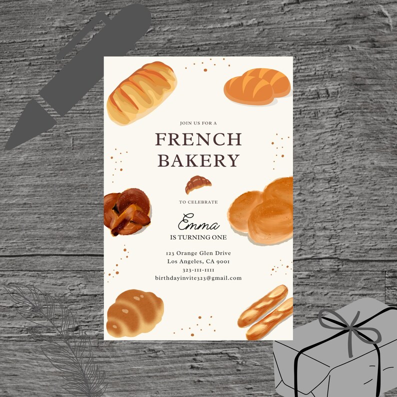 French Bakery for Emma Theme Birthday Party Invitation Template ...