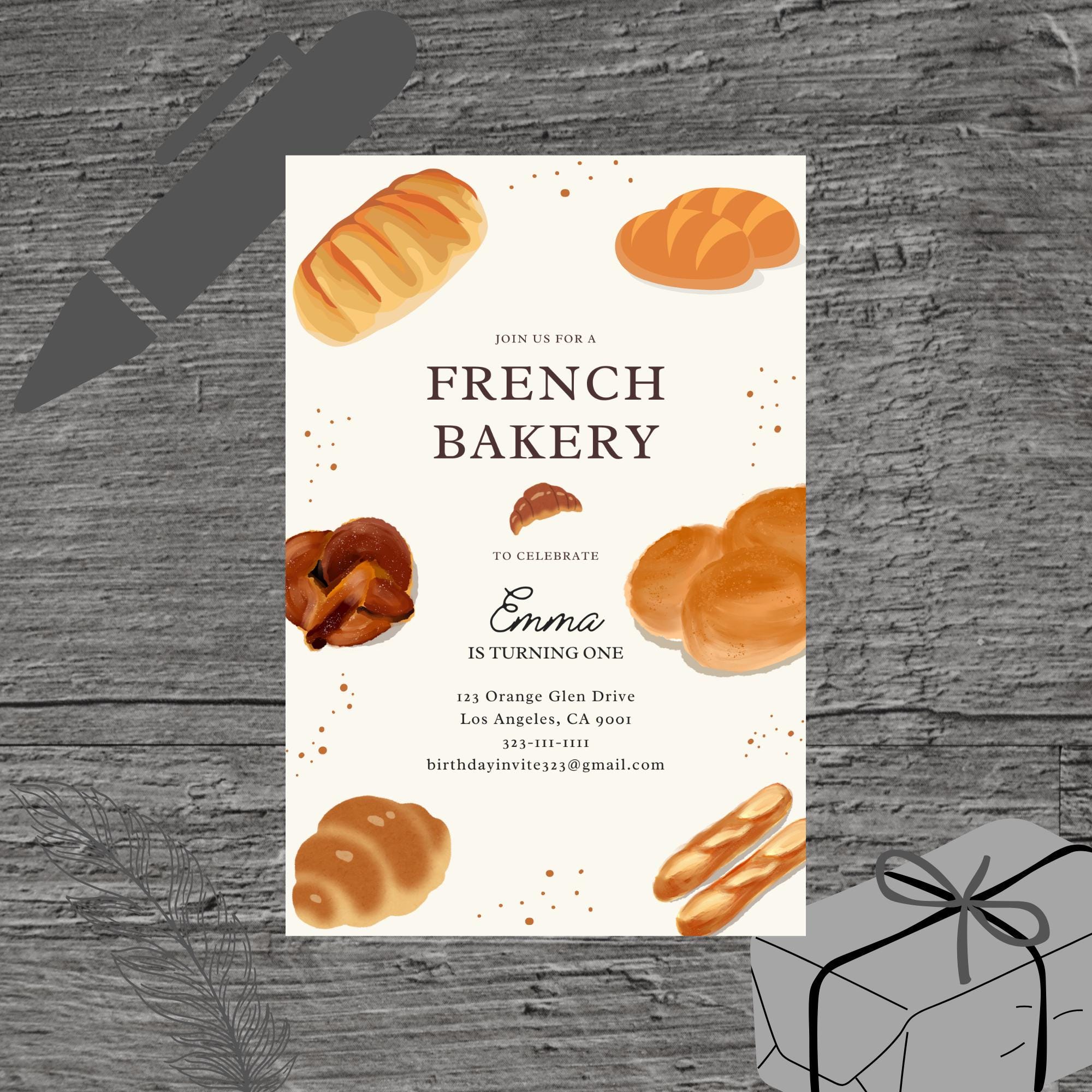French Bakery for Emma Theme Birthday Party Invitation Template ...