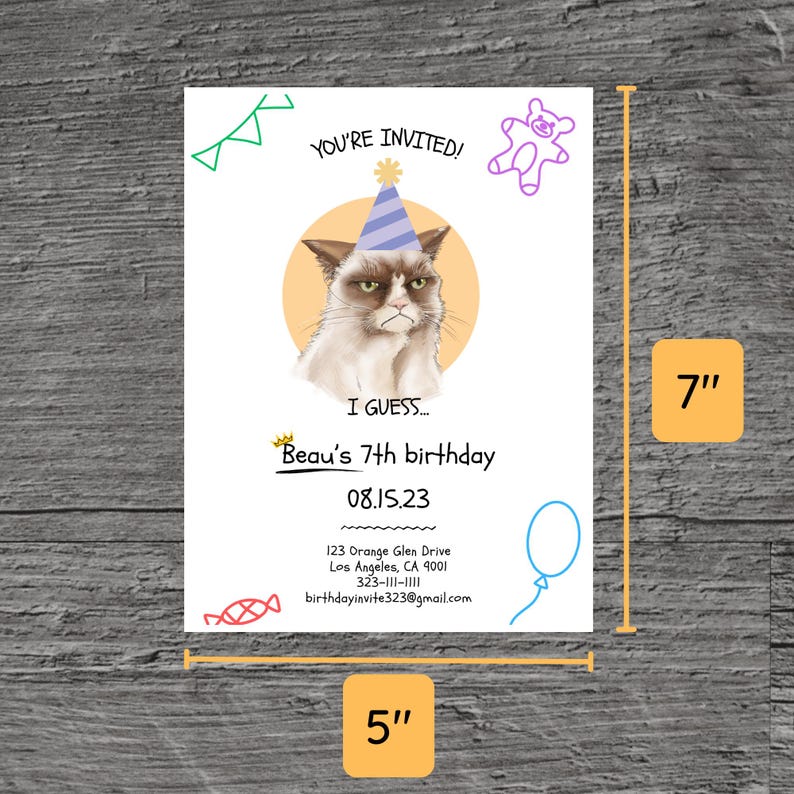 Grumpy Cat for Beau Theme Birthday Party Invitation Template, Annoyed ...