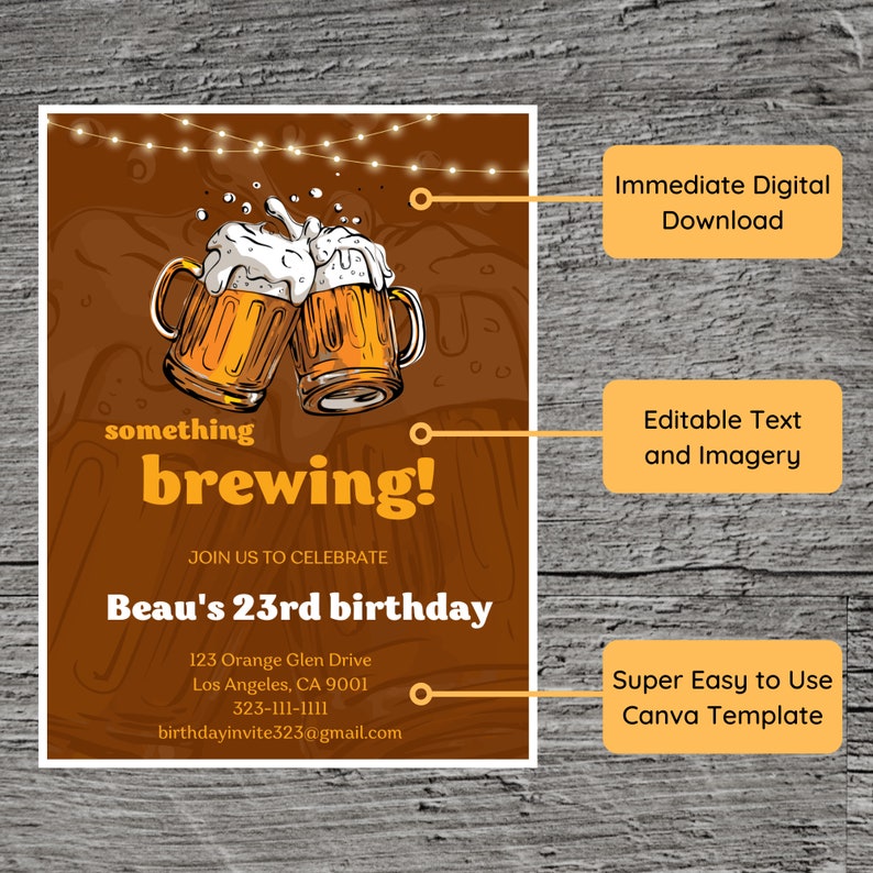 Beer Theme Birthday Party Invitation, Brewery Brews Beer-tasting Suds ...