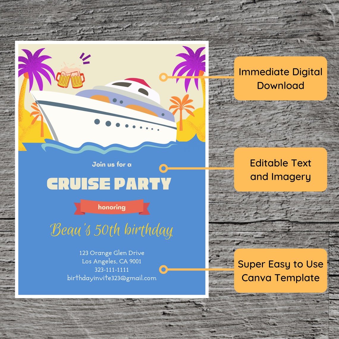 Cruise Theme Birthday Party Invitation, Yacht Boat Booze Travel ...