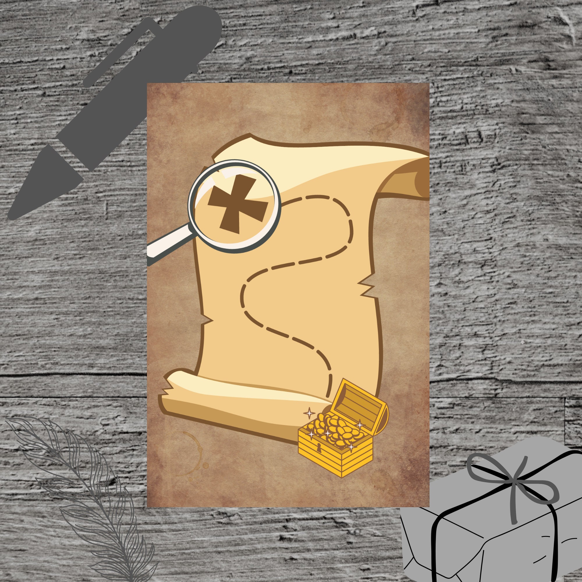 Treasure Hunt Theme Birthday Party Invitation, Map Adventure Gold ...