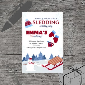 Sledding Theme Birthday Party Invitation, Slopes Shred Mountain Snow ...