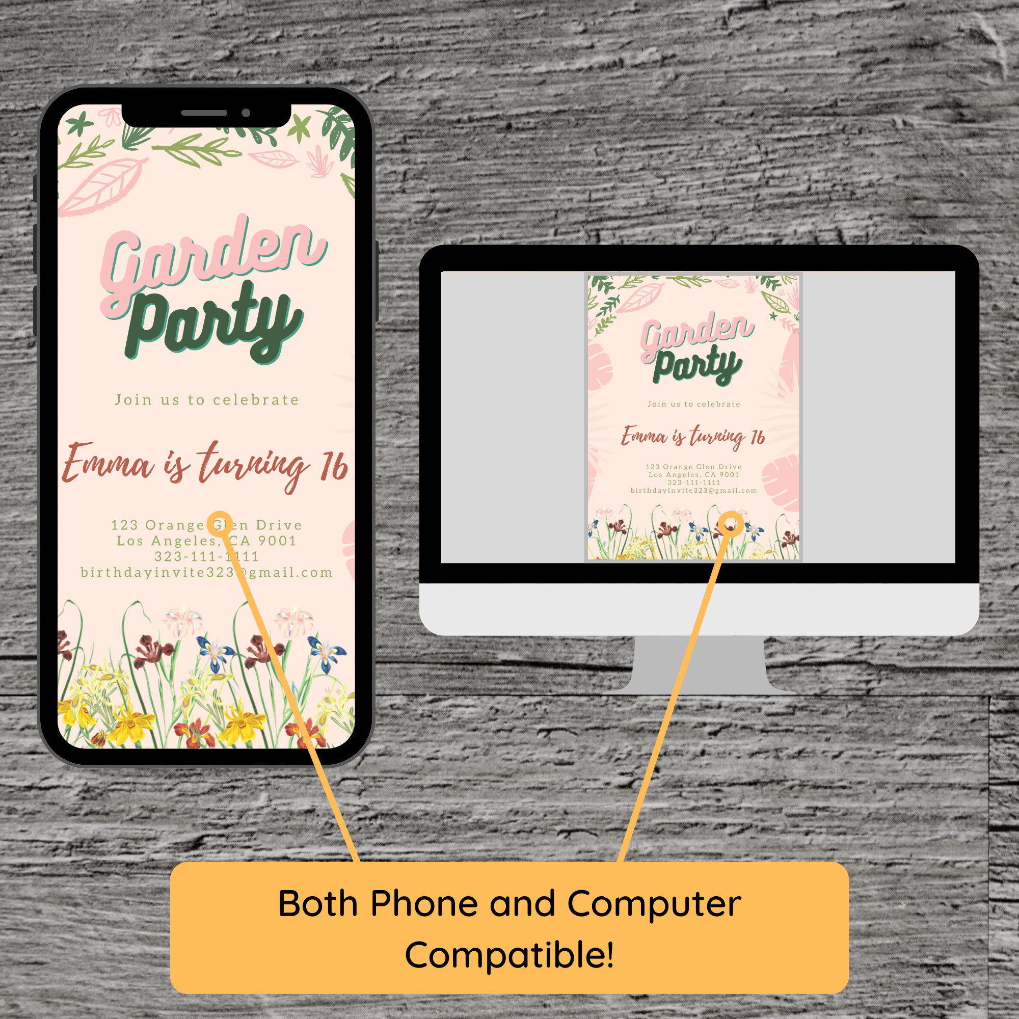 Garden Party Theme Birthday Party Invitation, Flower Plant Landscape ...