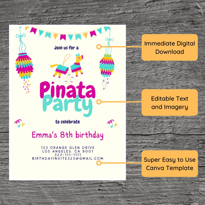 Pinata for Emma Theme Birthday Party Invitation Template, Hit and ...